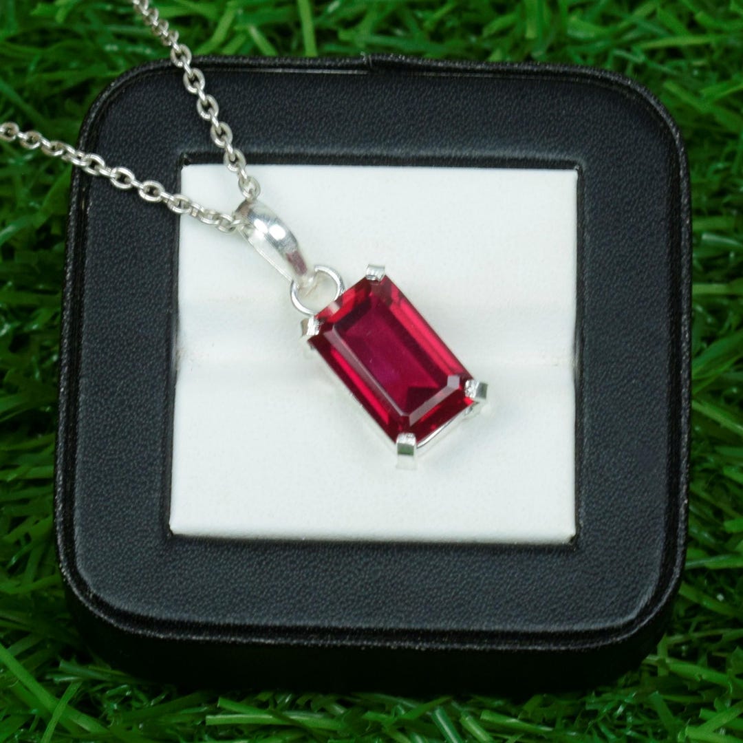 Vintage Emerald Cut Red Ruby Gemstone Jewelry | Boho Handmade Pendant ...