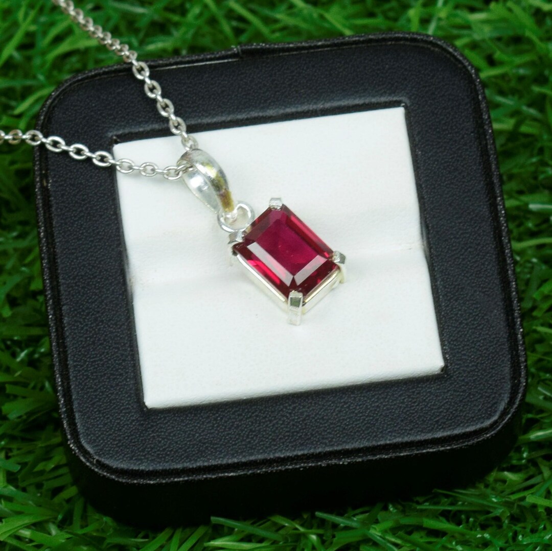 AAA Flawless Octagon Cut Red Ruby Necklace | Marvelous 925 Sterling ...