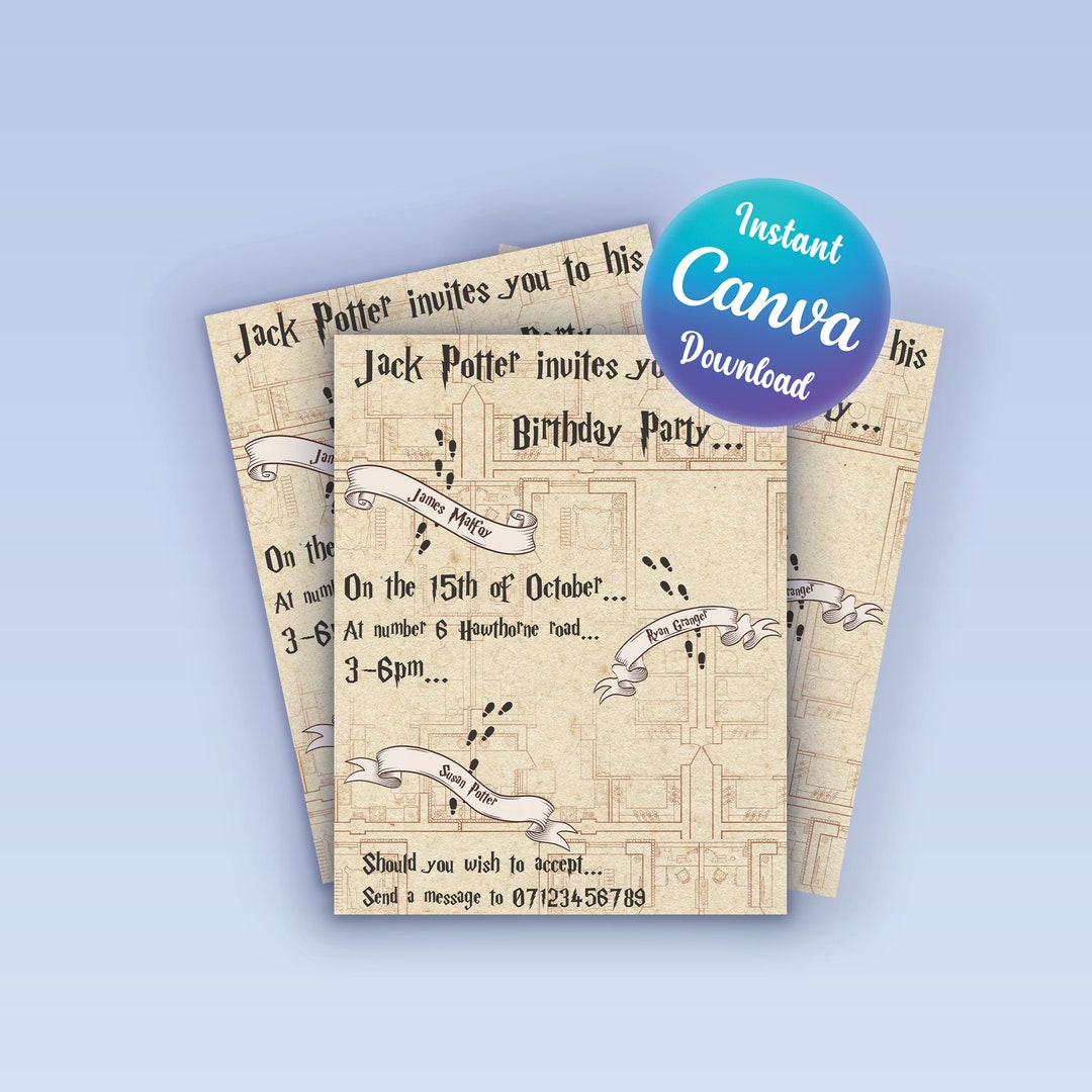 Harry Potter Invitation Marauder's Map Digital Download Harry Potter ...