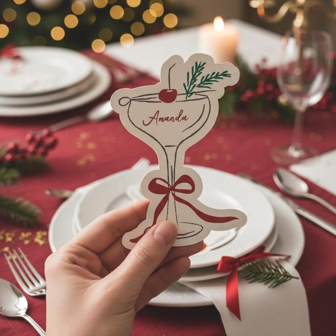 Personalised Christmas Name Place Card - Paper Christmas Table Decor ...