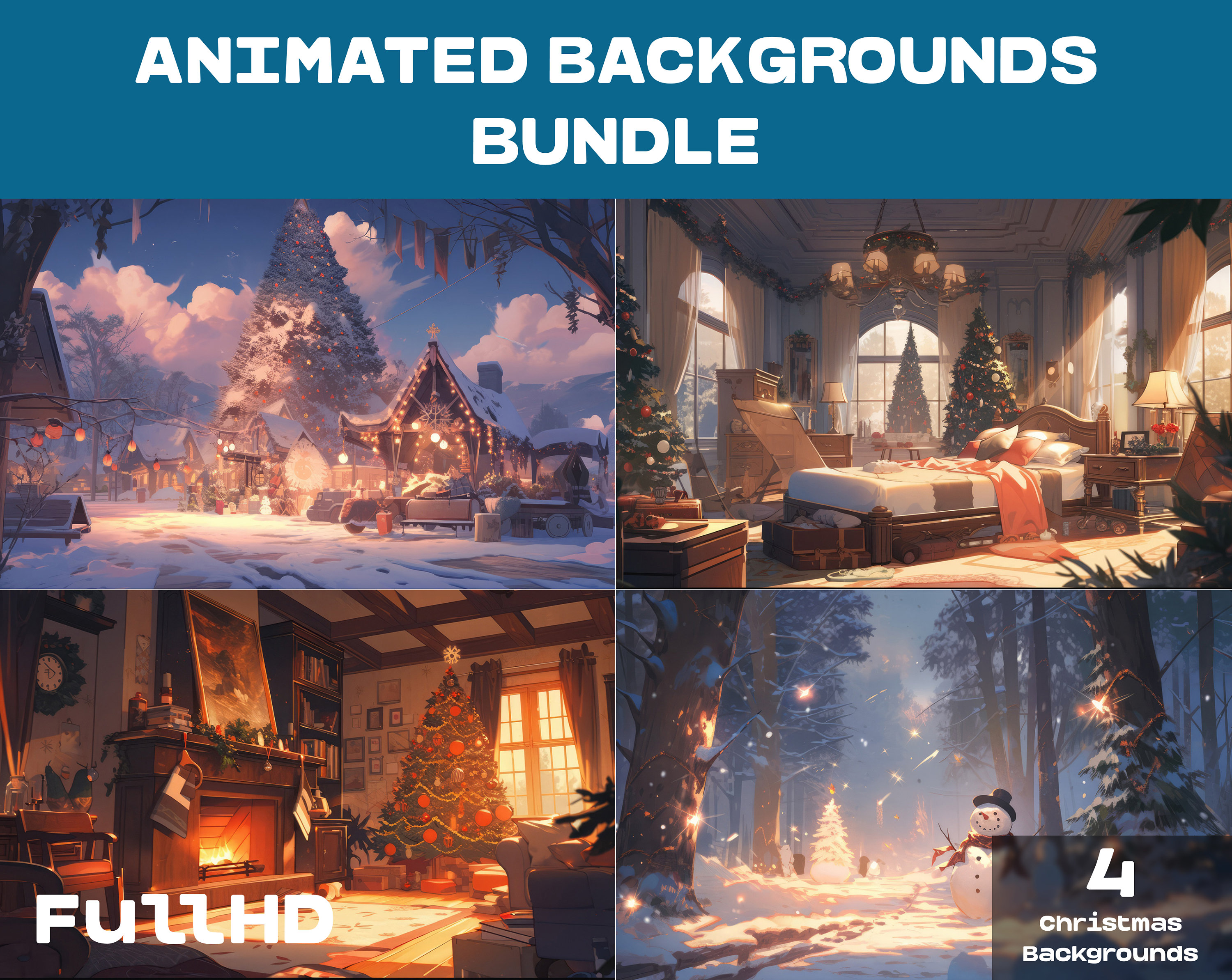 4 ANIMATED BACKGROUNDS | Christmas Background | Christmas Looped Vtuber ...