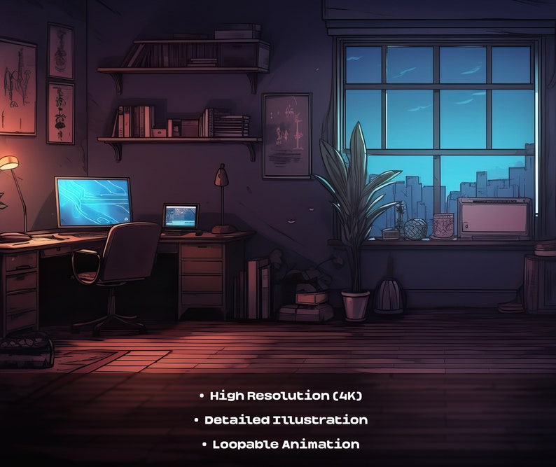 Cozy Night Room Animated Backgrounds | Looped Vtuber Stream Overlay (4K ...