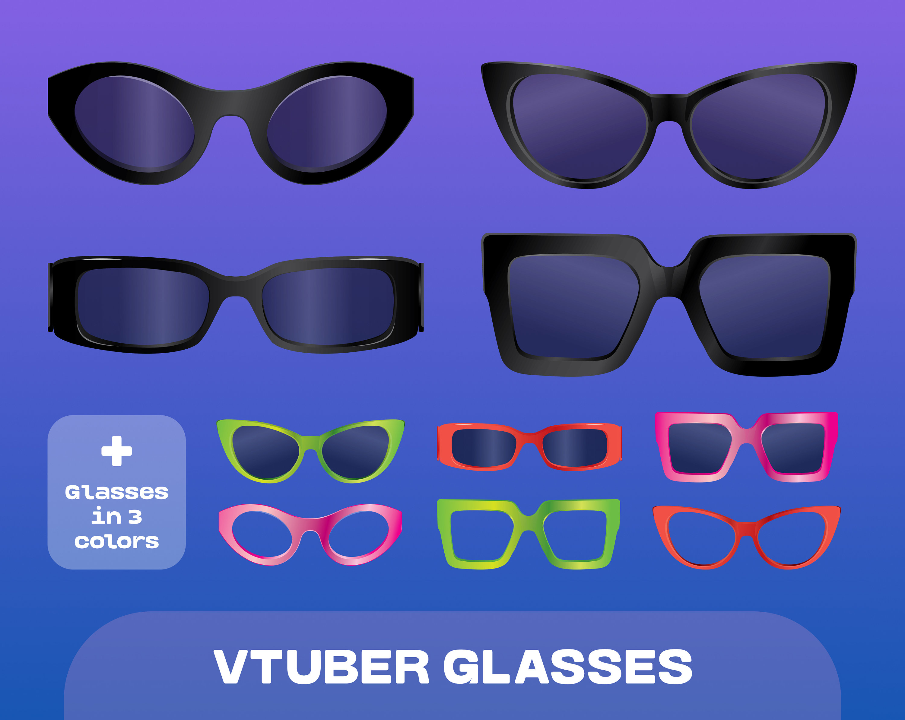 Vtuber Modern Glasses Assets | Vtuber Glasses Pack | Circle Glasses ...