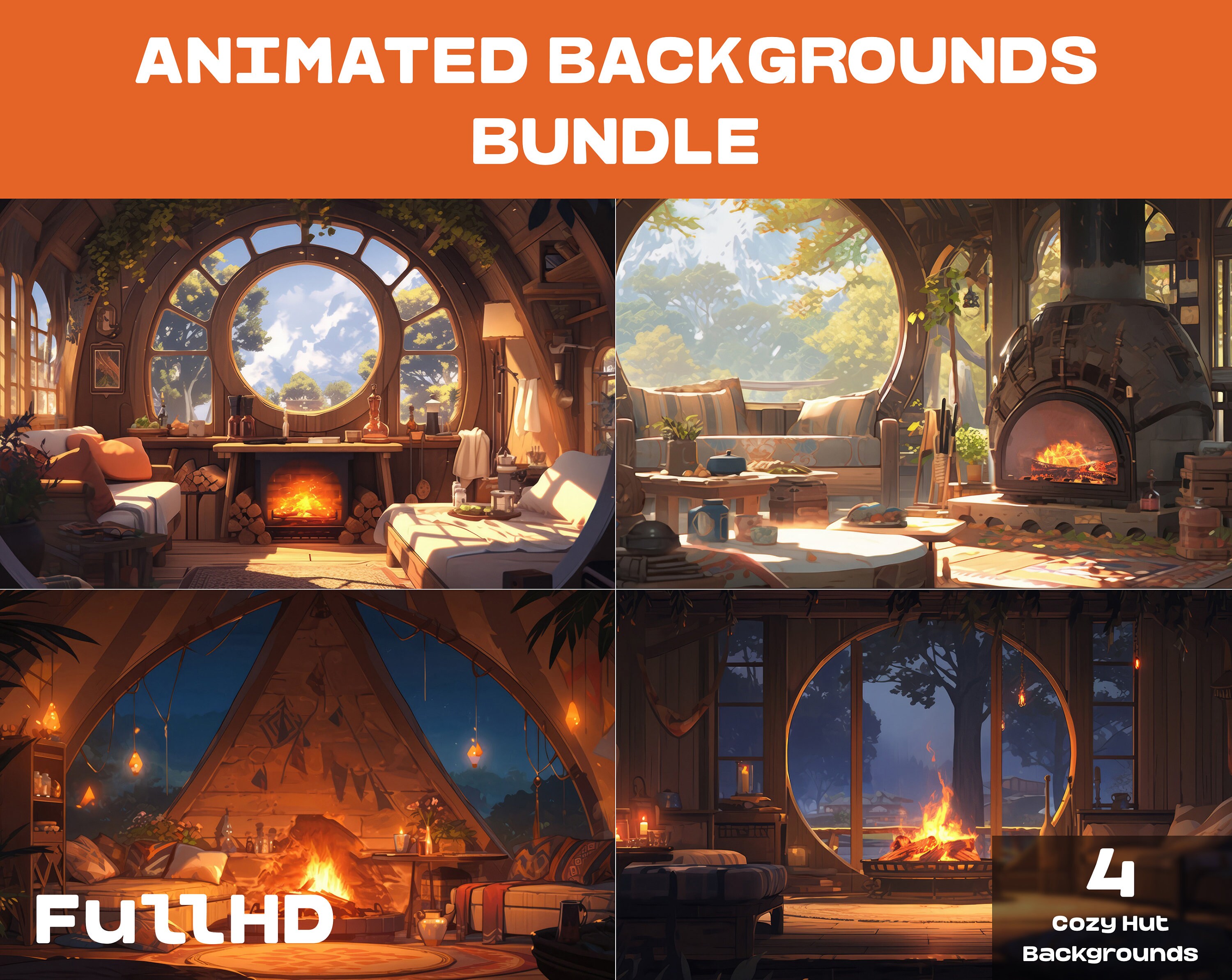 4 ANIMATED BACKGROUNDS Cozy Lofi Hut Background Cozy Looped Vtuber ...