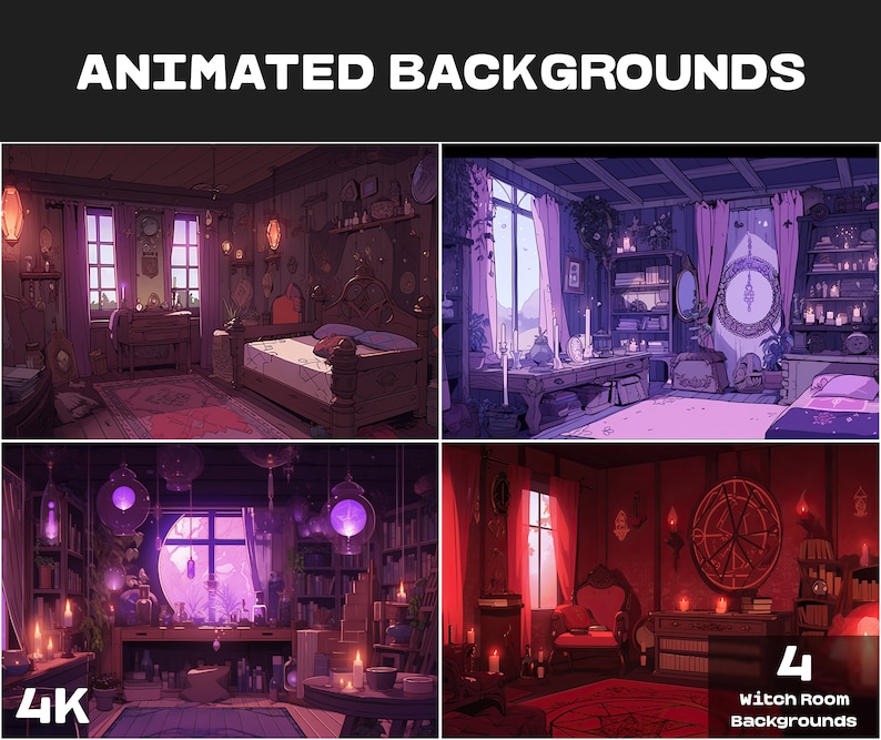 4 ANIMATED BACKGROUNDS | Witch Room | Mystic Witch Room Looped Vtuber ...