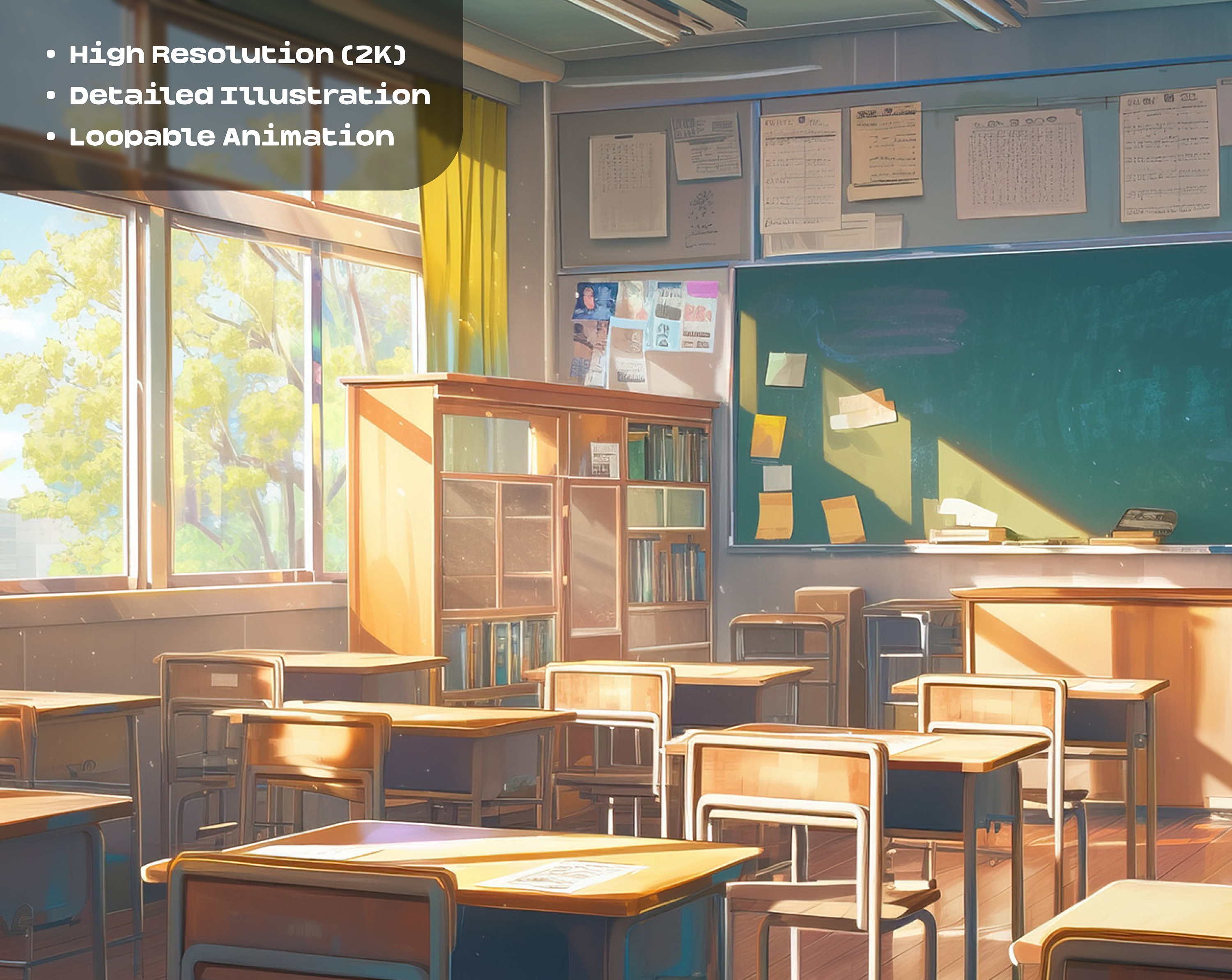 4 ANIMATED BACKGROUNDS School Classroom Background School Looped Vtuber ...
