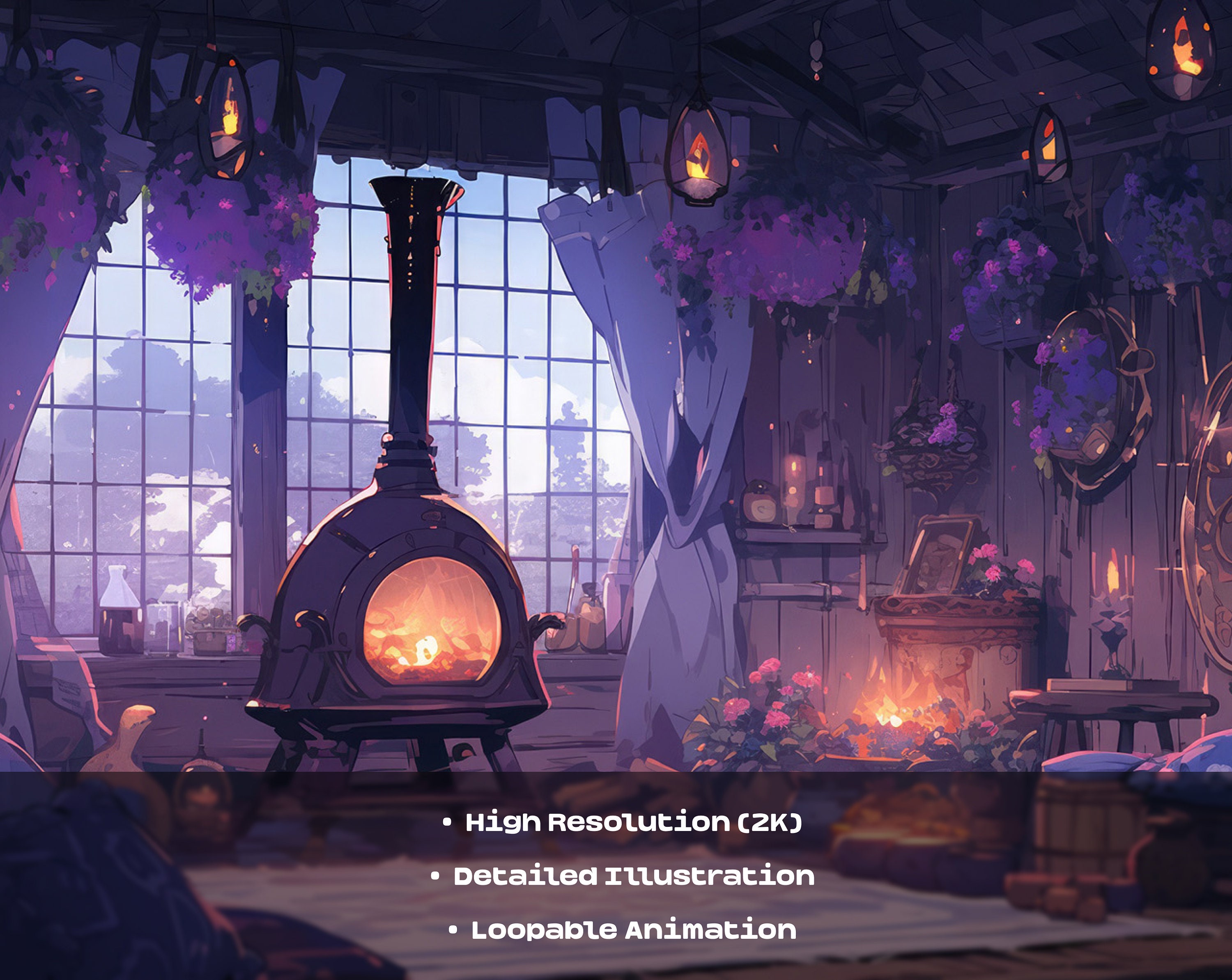 Cozy Lofi Witch Room Animated Backgrounds | Vtuber Twitch Stream ...