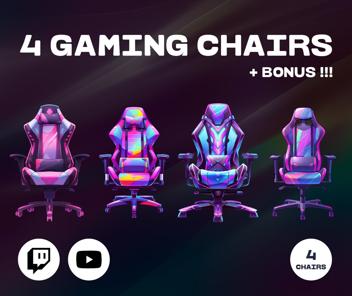 VTUBER 4 Gaming Chairs Set, VTUBER Asset High Quality PNG Files Transparent - Etsy