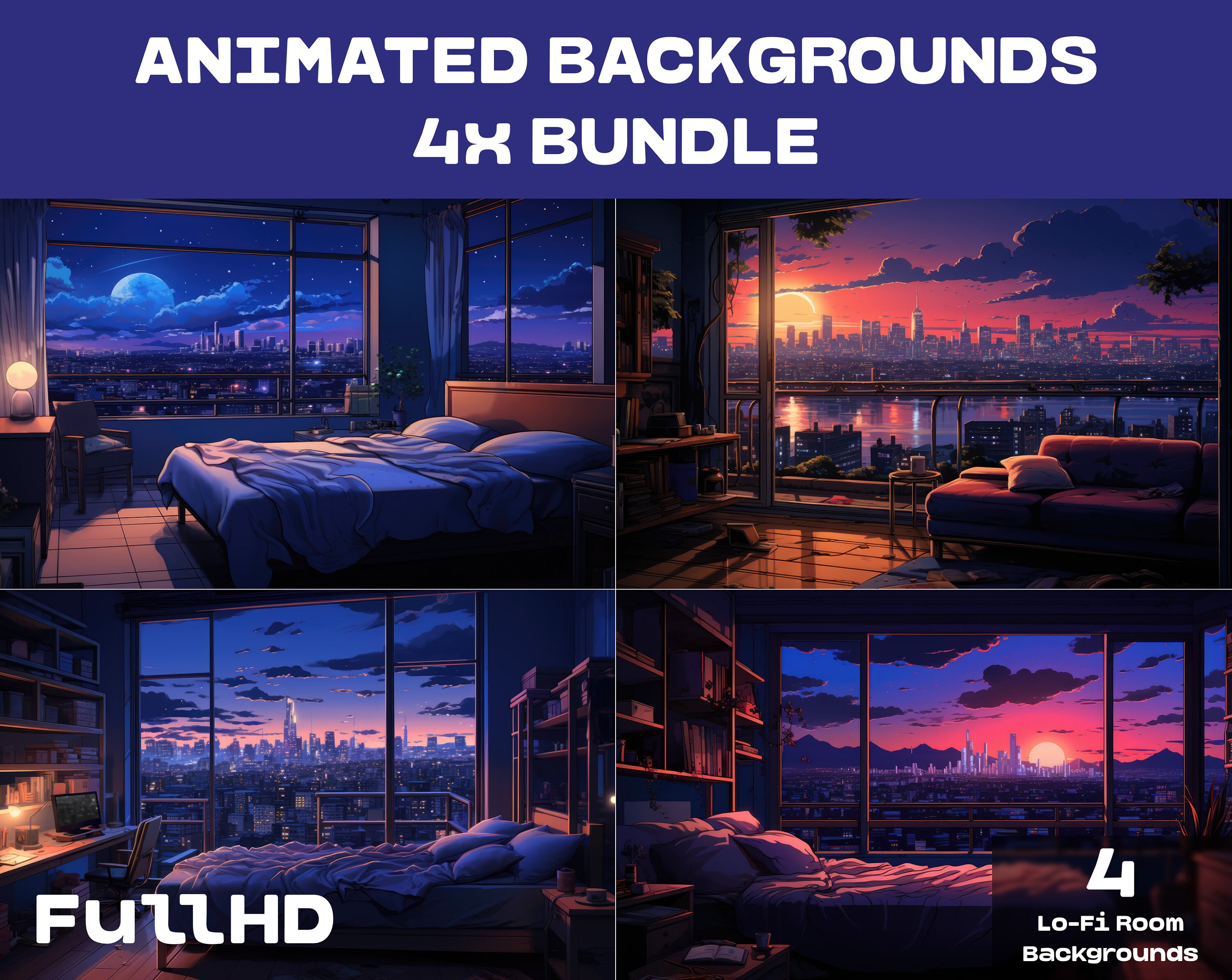 4 ANIMATED BACKGROUNDS Cozy Lofi Room Background Cozy Looped Vtuber ...