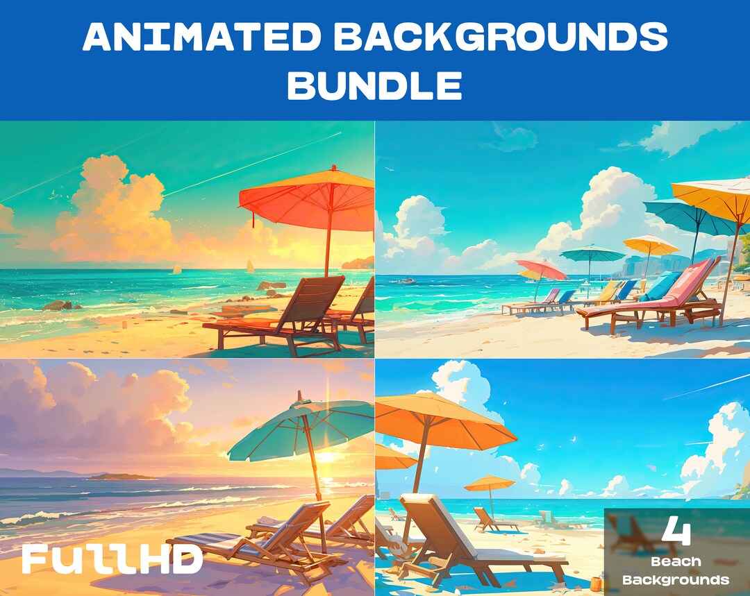 4 ANIMATED BACKGROUNDS Summer Beach Background Beachlooped Vtuber ...