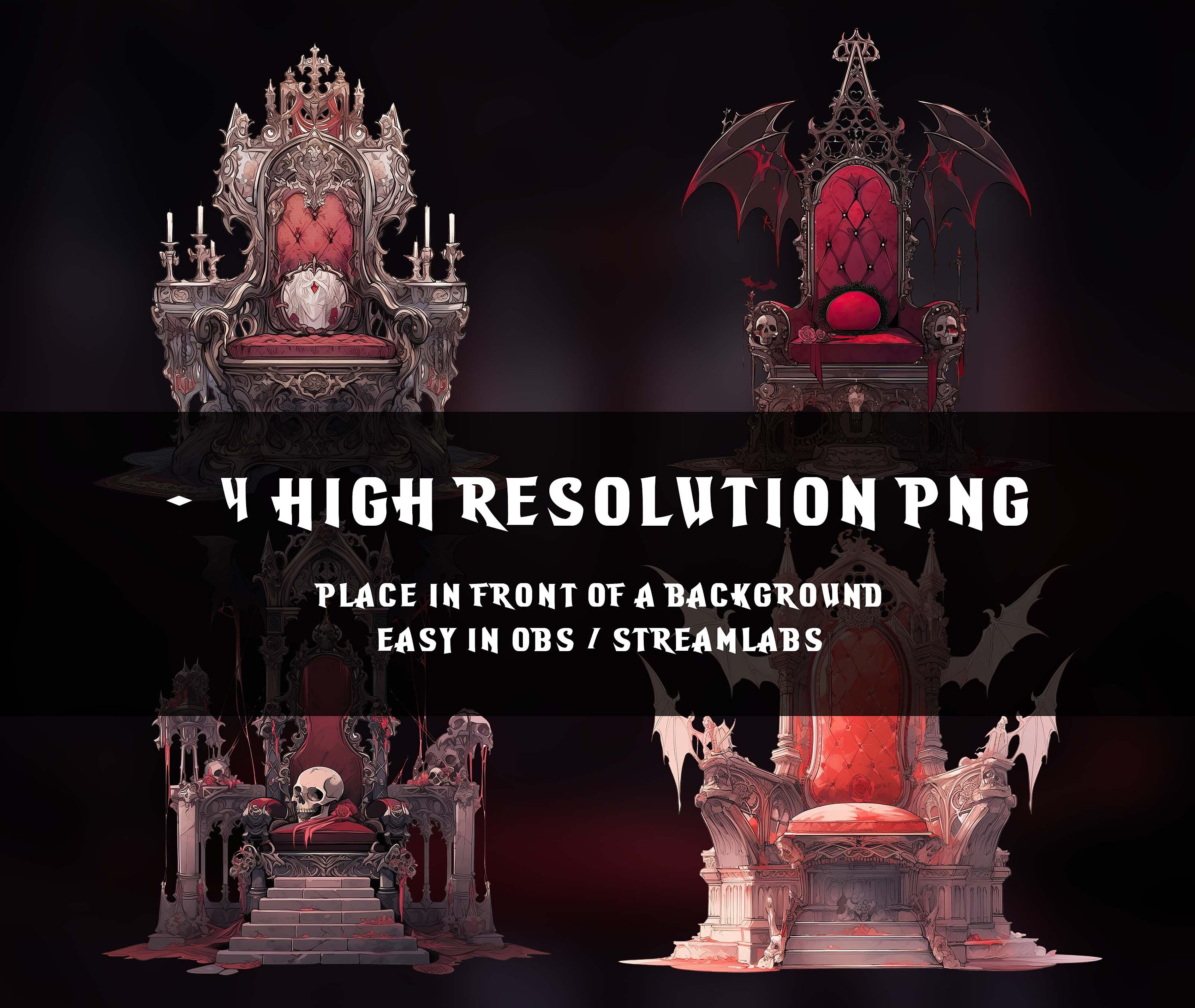VTUBER Chair, Throne - 4 Vampire, Demonic Gothic Chairs, VTUBER Asset ...