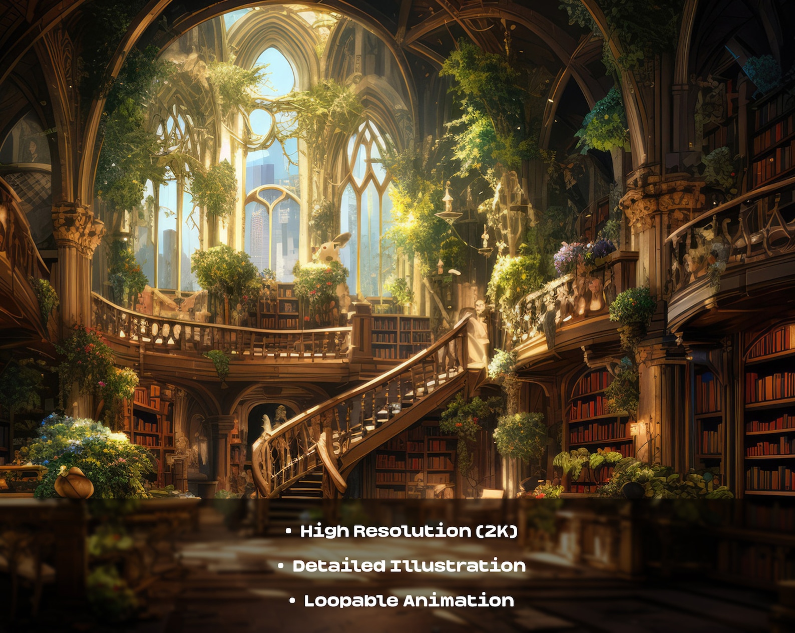 4 ANIMATED BACKGROUNDS Fantasy Library Background Library Looped Vtuber ...