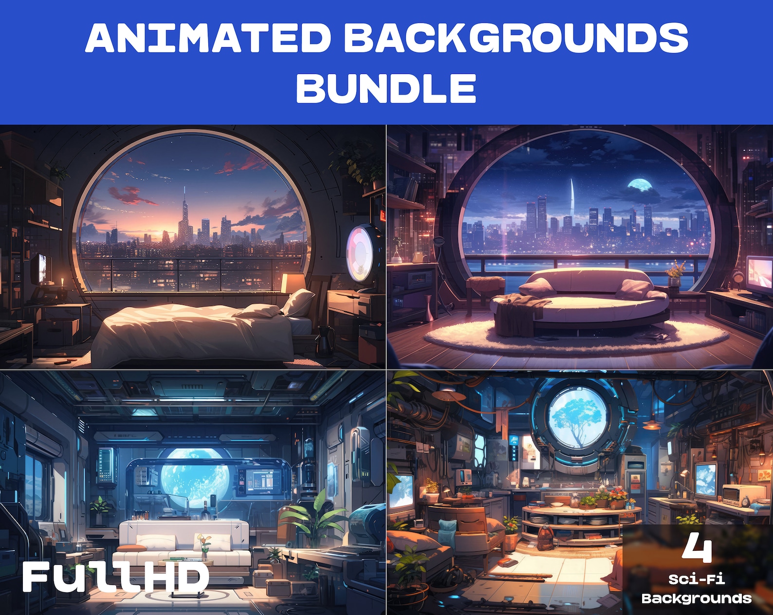 4 ANIMATED BACKGROUNDS Sci-fi Cyberpunk Background Lofi Looped Vtuber ...