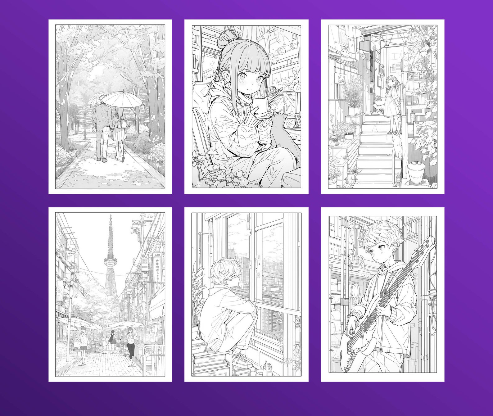 ANIME life in Tokyo Coloring Book of Girls, Boys, Ghibli, High Quality ...