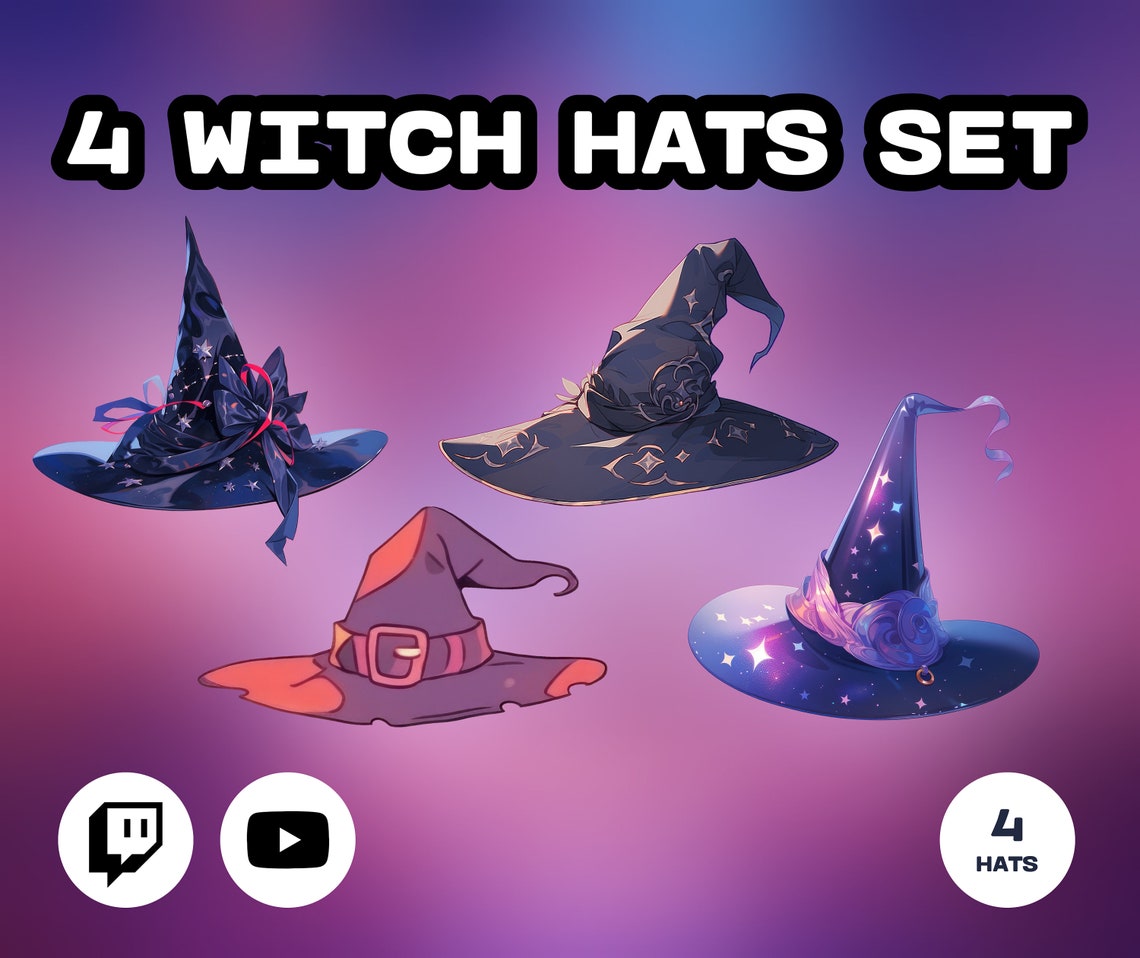 VTUBER 4 Witch Hats Set VTUBER Asset High Quality PNG Files - Etsy