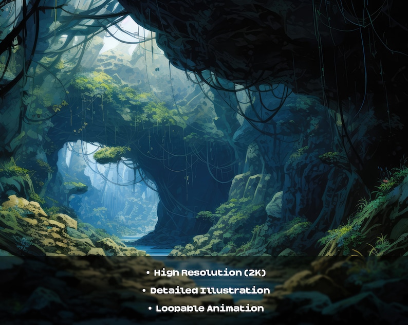 4 ANIMATED BACKGROUNDS Cave Background Forest Cave Looped Vtuber Twitch ...