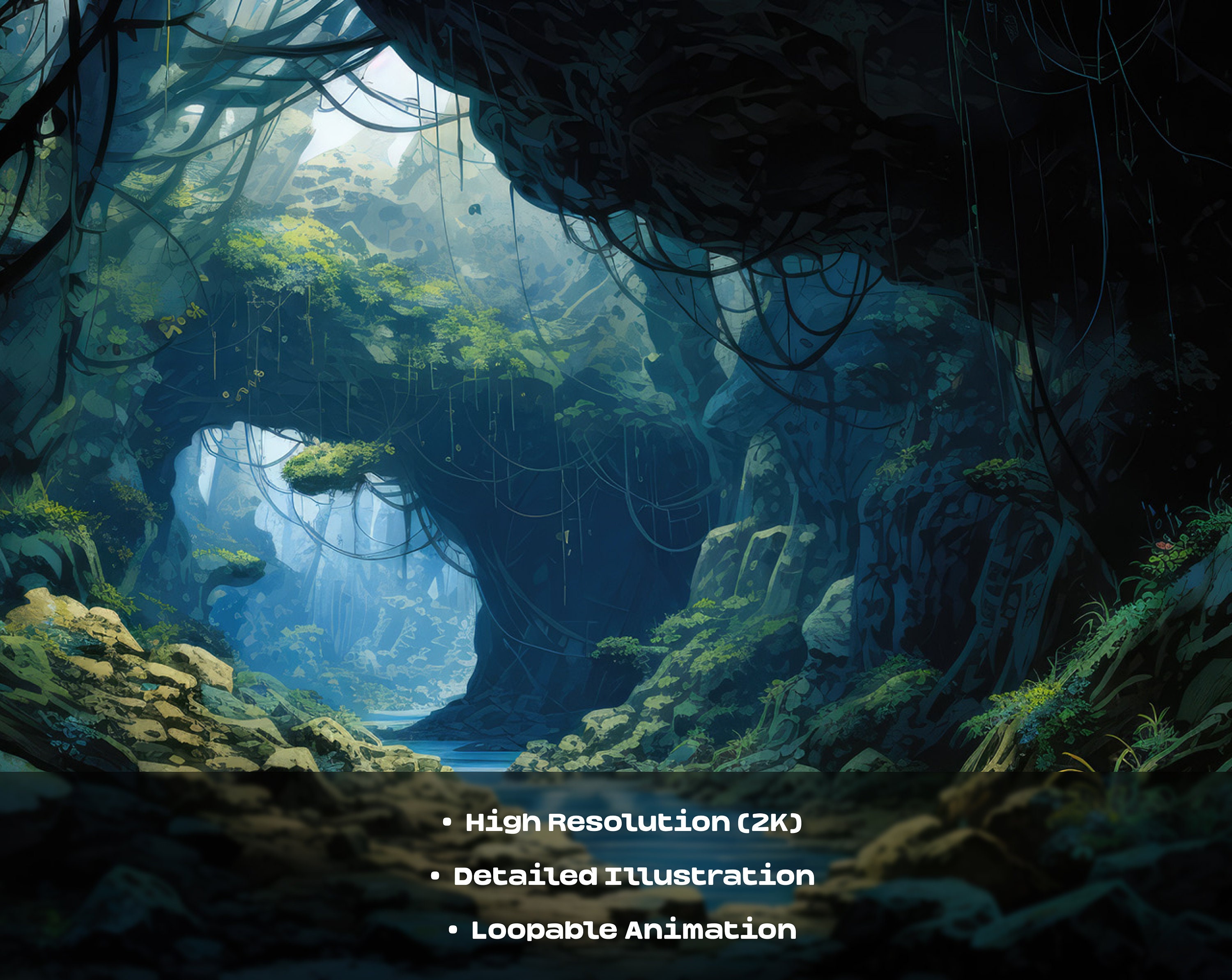 4 ANIMATED BACKGROUNDS Cave Background Forest Cave Looped Vtuber Twitch ...