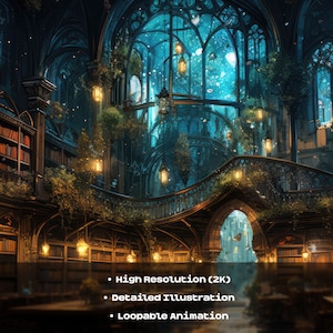 4 ANIMATED BACKGROUNDS | Fantasy Library Background | Library Looped ...