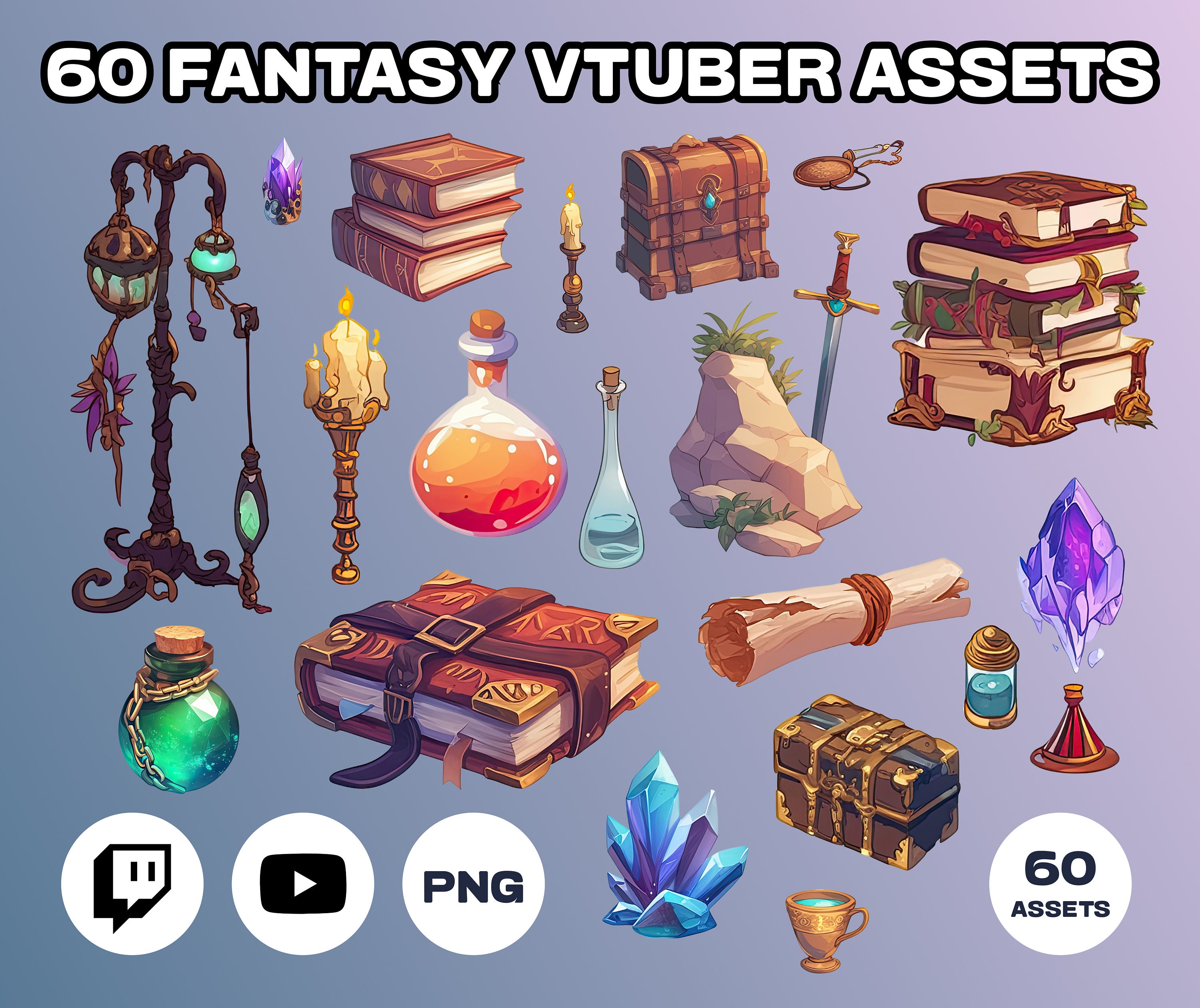 60 Fantasy VTUBER Assets Bundle, VTUBER Asset High-quality PNG Files ...