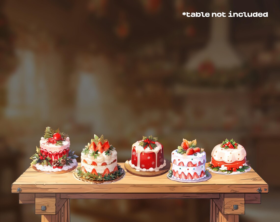 5 Vtuber Christmas Cake Pngs, Transparent Winter Stream Assets (digital ...