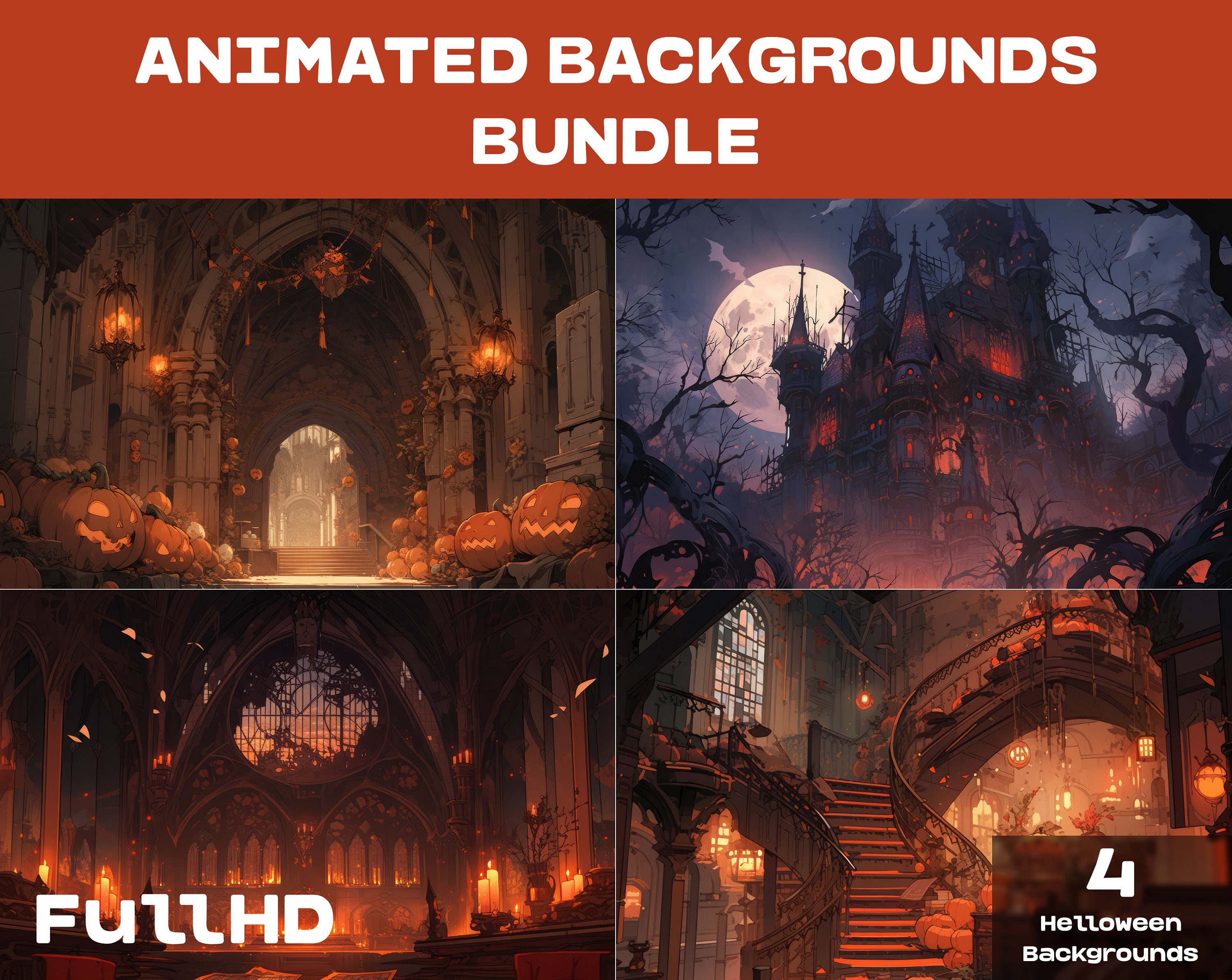 4 ANIMATED BACKGROUNDS | Helloween Background | Vampire Castle Looped ...