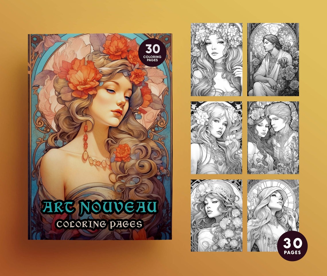 Art Nouveau Coloring Pages 30 Pictures to Download and Print - Etsy