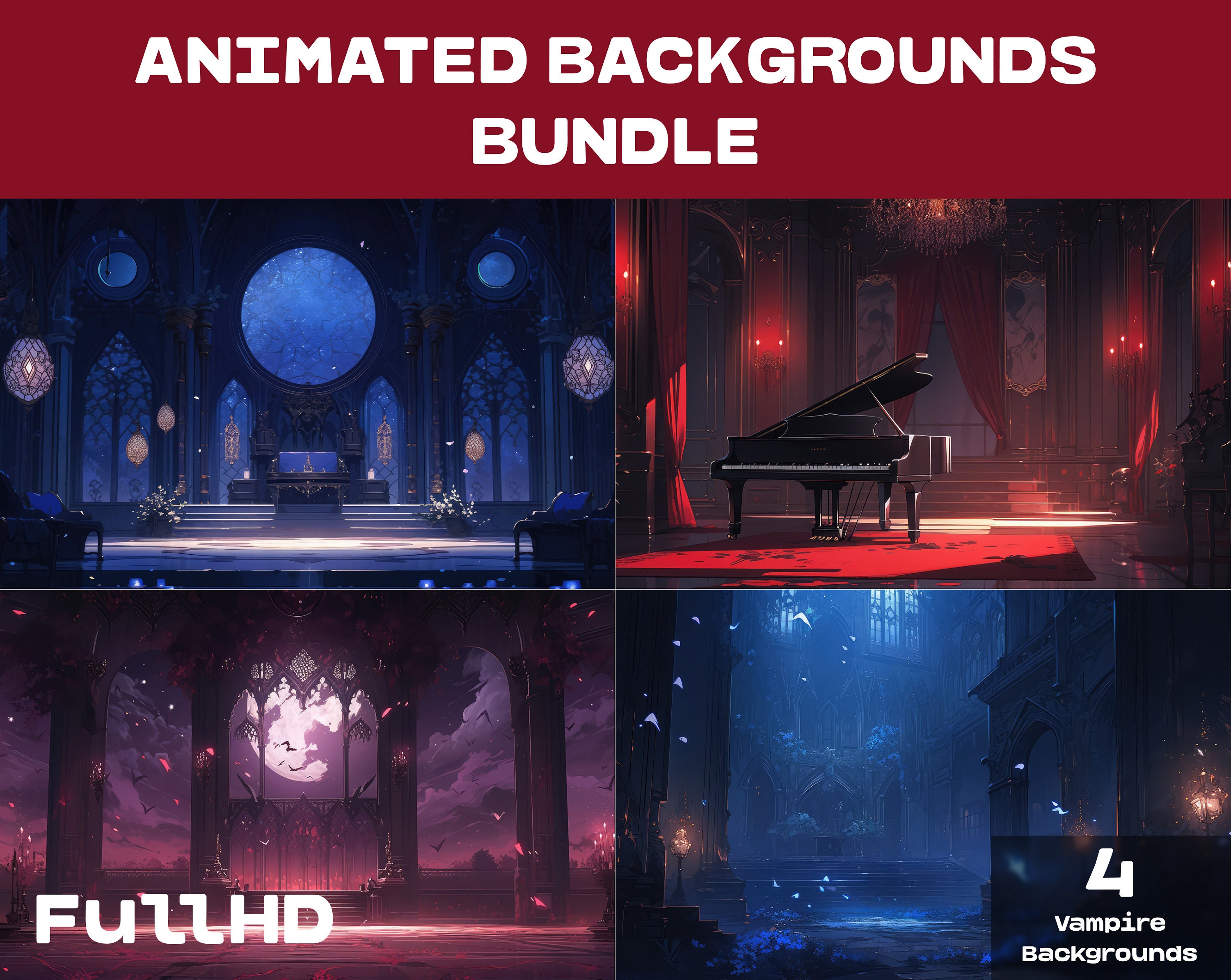 4 ANIMATED BACKGROUNDS Vampire Castle Background Vampire Looped Vtuber ...