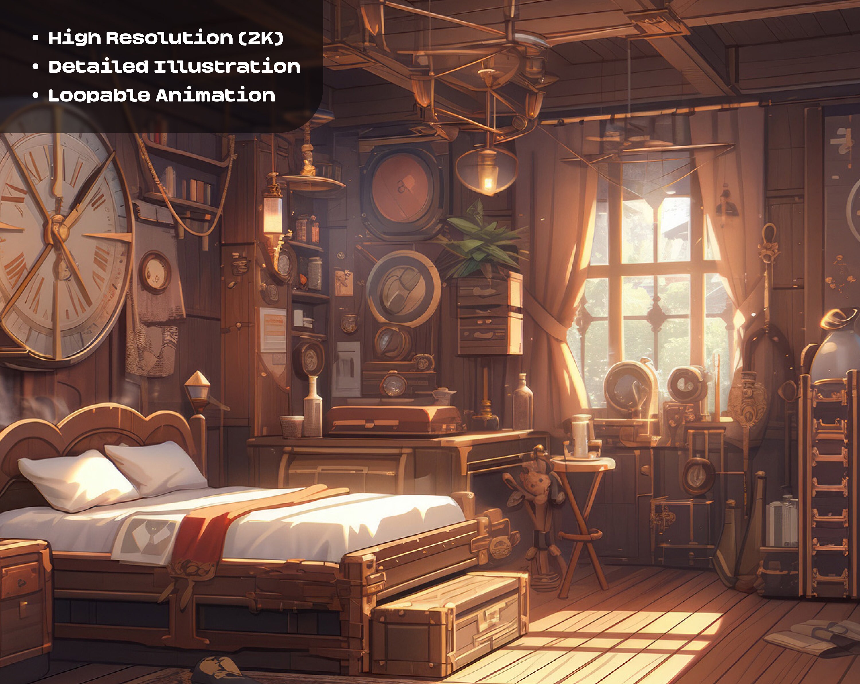 4 ANIMATED BACKGROUNDS | Steampunk Background | Steampunk Looped Vtuber ...