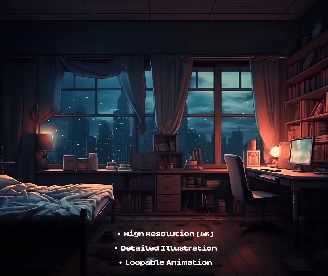 Cozy Night Room Animated Backgrounds | Looped Vtuber Stream Overlay (4K ...