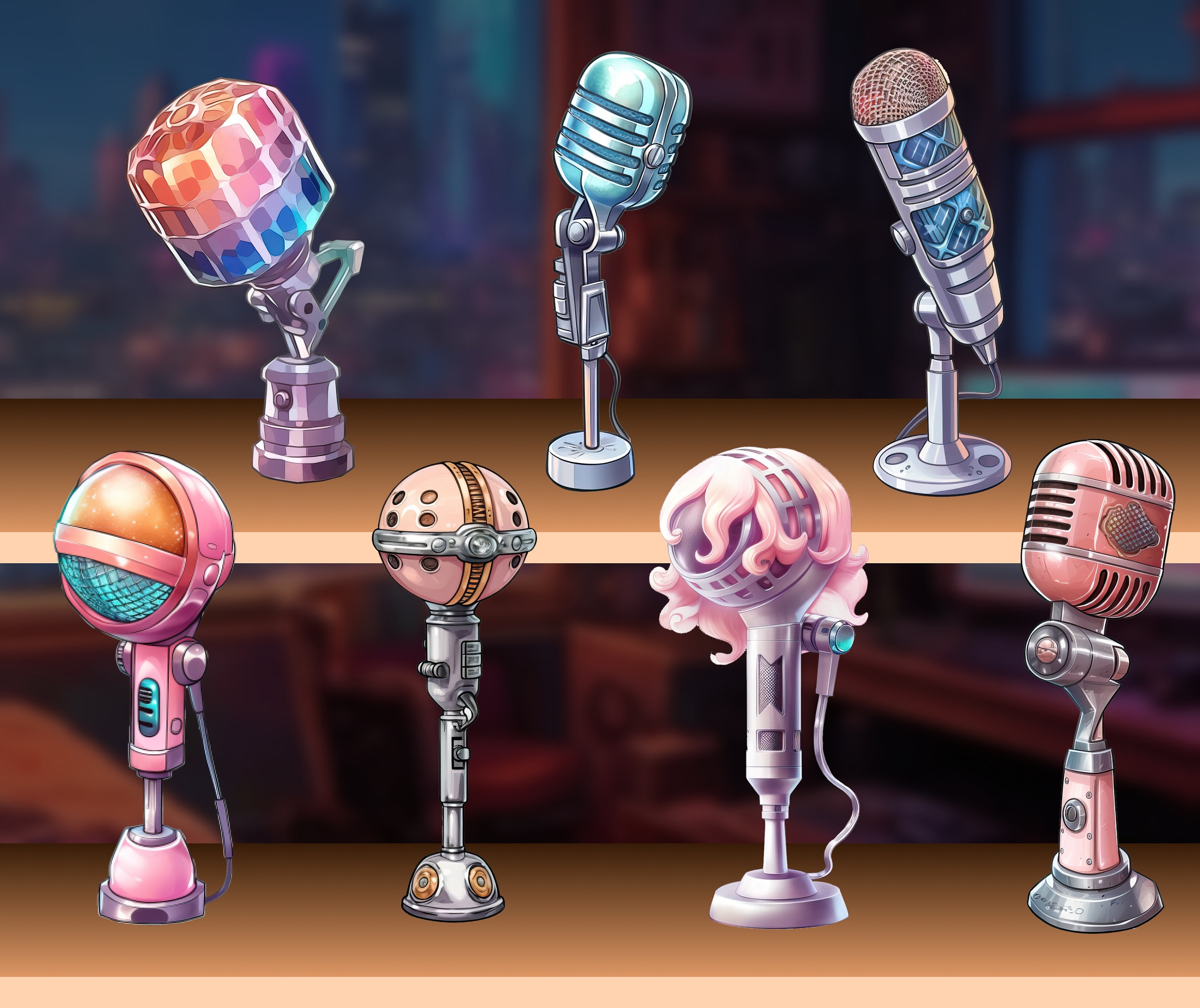Vtuber Asset 15 Microphones With Stand, Instant Download, Anime Fantasy ...