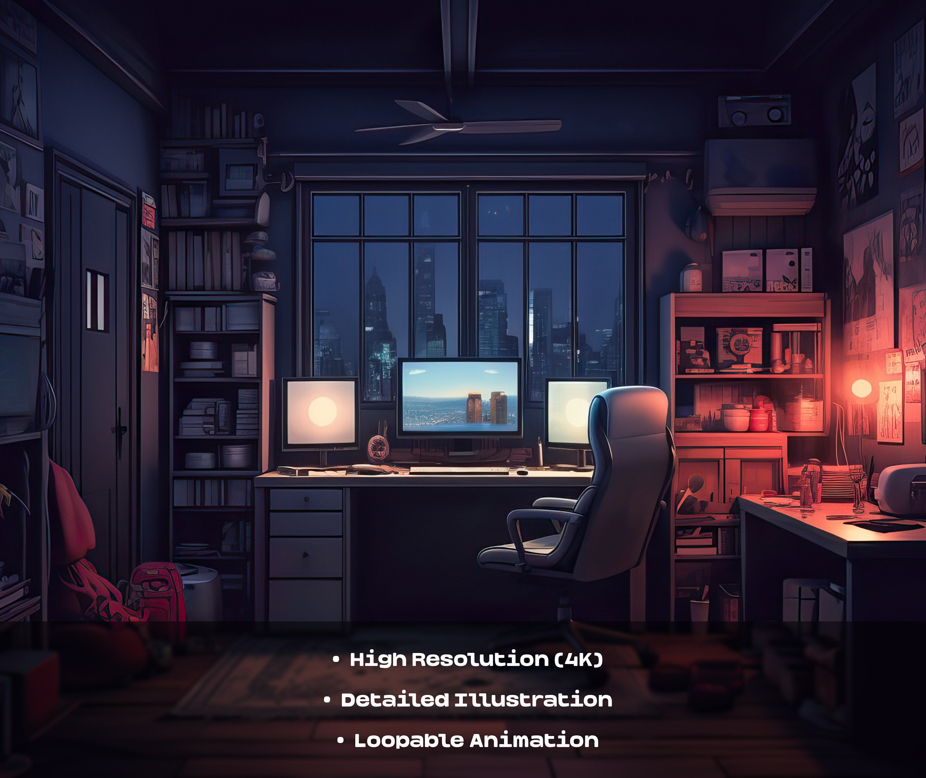 4 ANIMATED BACKGROUNDS | Cozy Night Room | Lofi Cozy Midnight Room ...