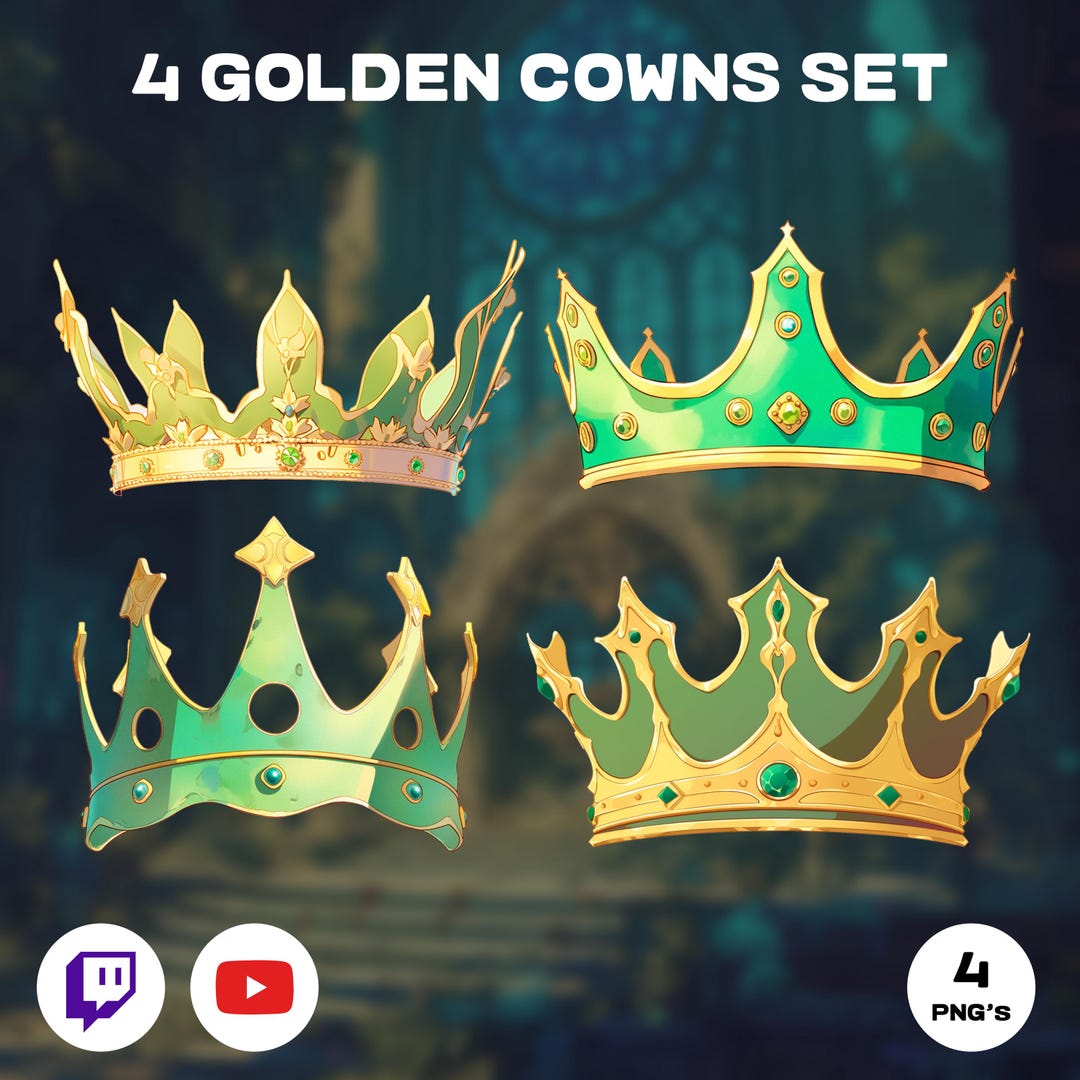 VTUBER 4 Golden & Green Crowns Set, VTUBER Asset | High Quality PNG ...