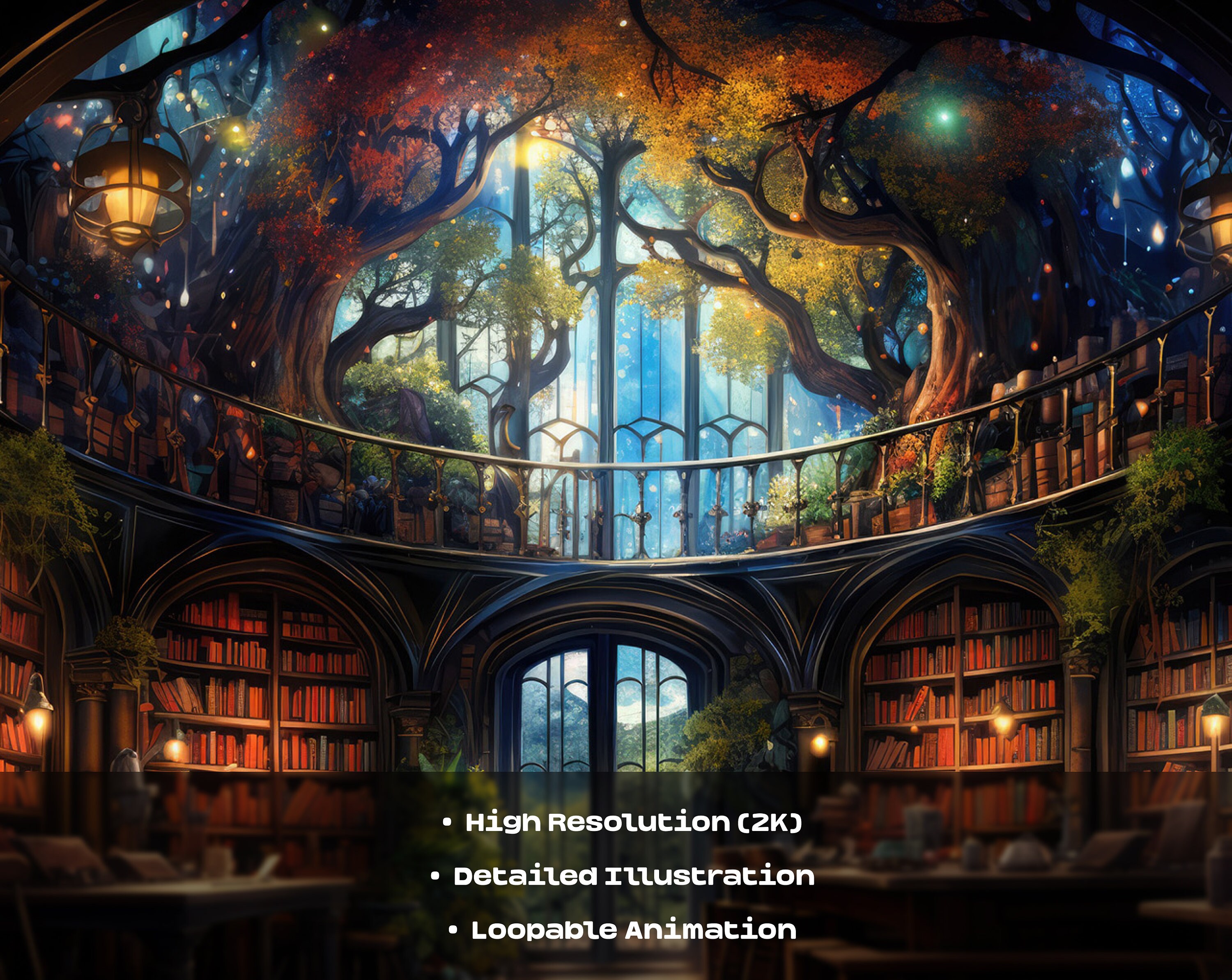 4 ANIMATED BACKGROUNDS Fantasy Library Background Library Looped Vtuber ...