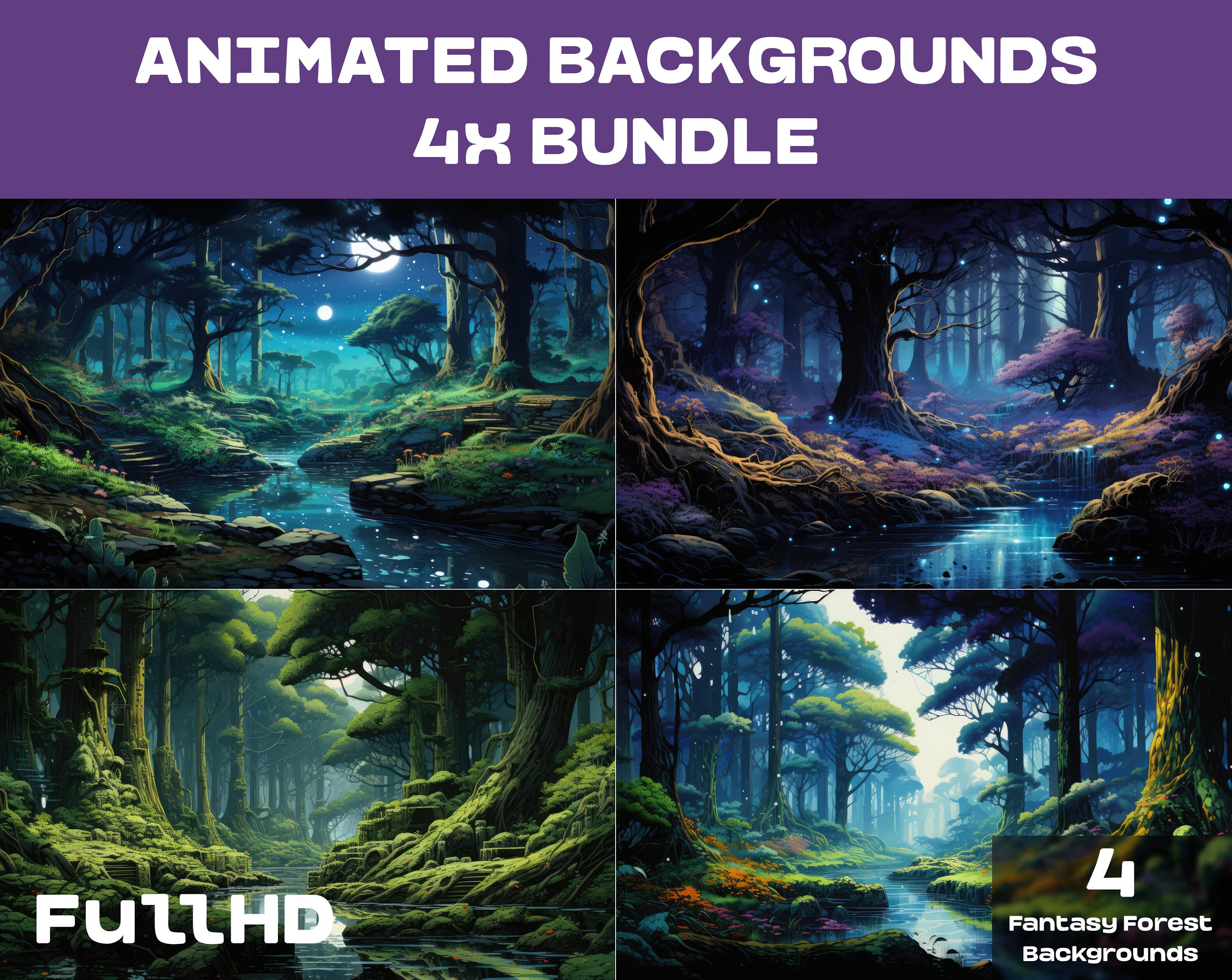4 ANIMATED BACKGROUNDS Fantasy Forest Background Forest Looped Vtuber ...