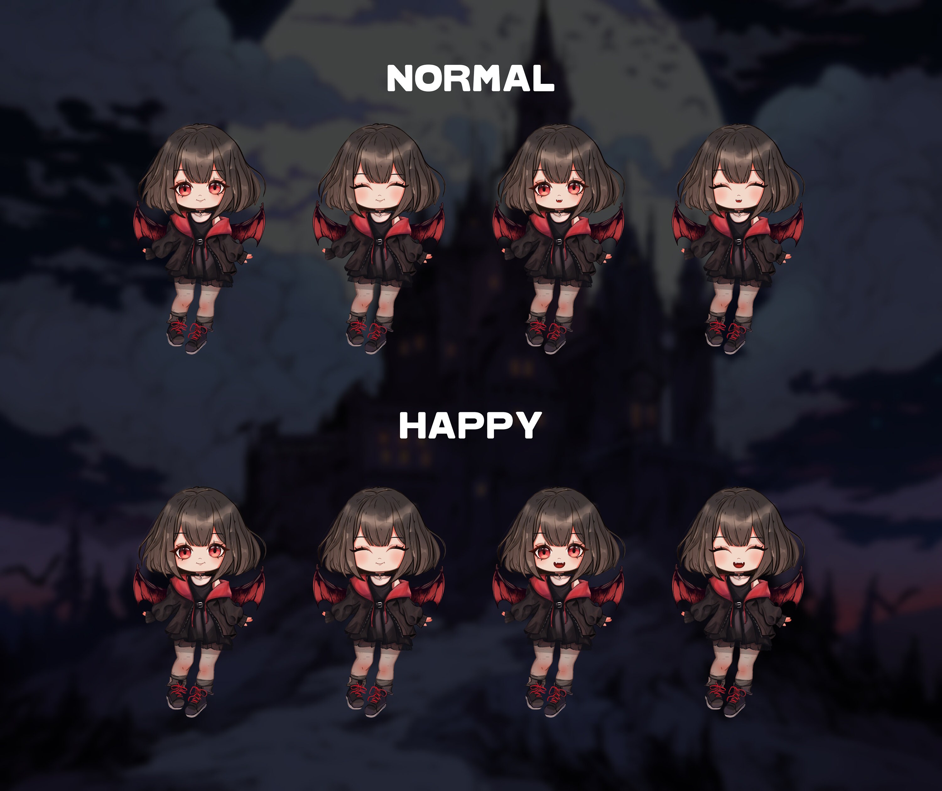 Chibi Vampire Girl Pngtuber | Cute Ready Vampire Avatar for Streaming ...
