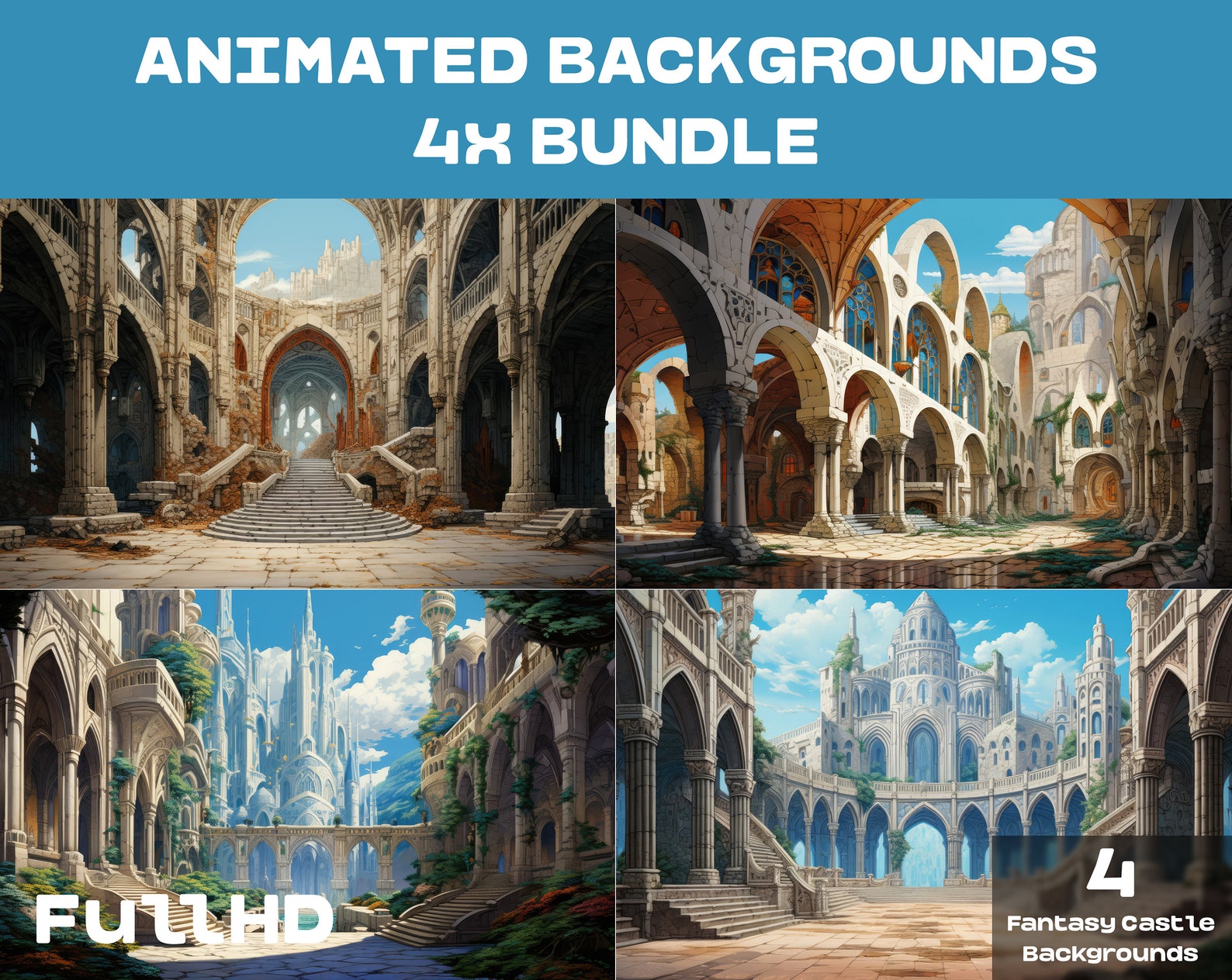 4 ANIMATED BACKGROUNDS Fantasy Castle Background Castle - Etsy