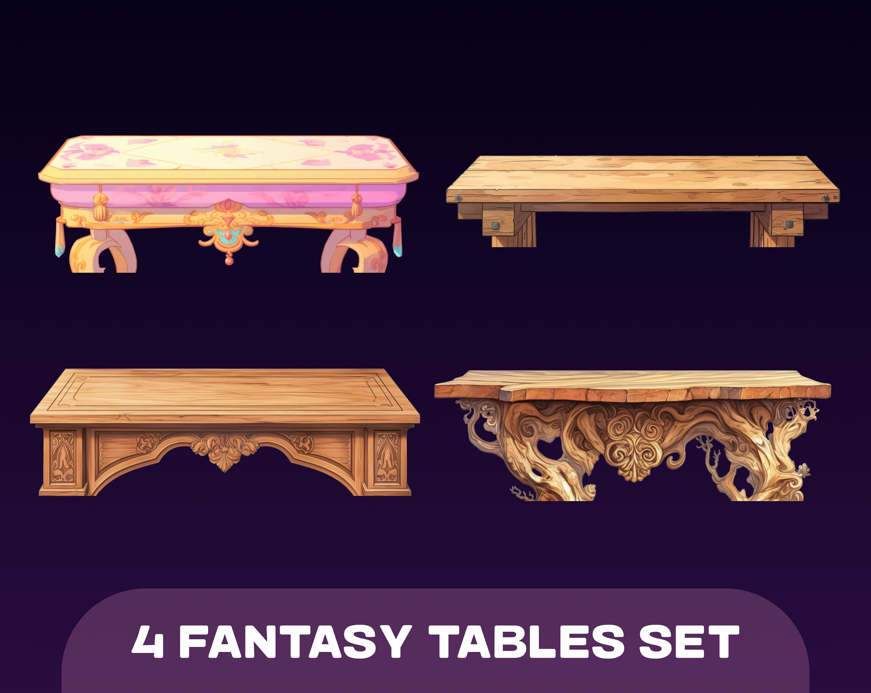 4 Vtuber Fantasy Tables Set / Desk Asset | Assets for Vtuber - Props ...
