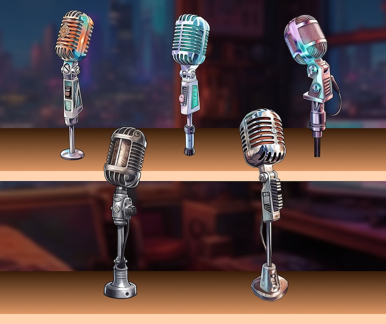 Vtuber Asset 15 Microphones With Stand, Instant Download, Anime Fantasy ...