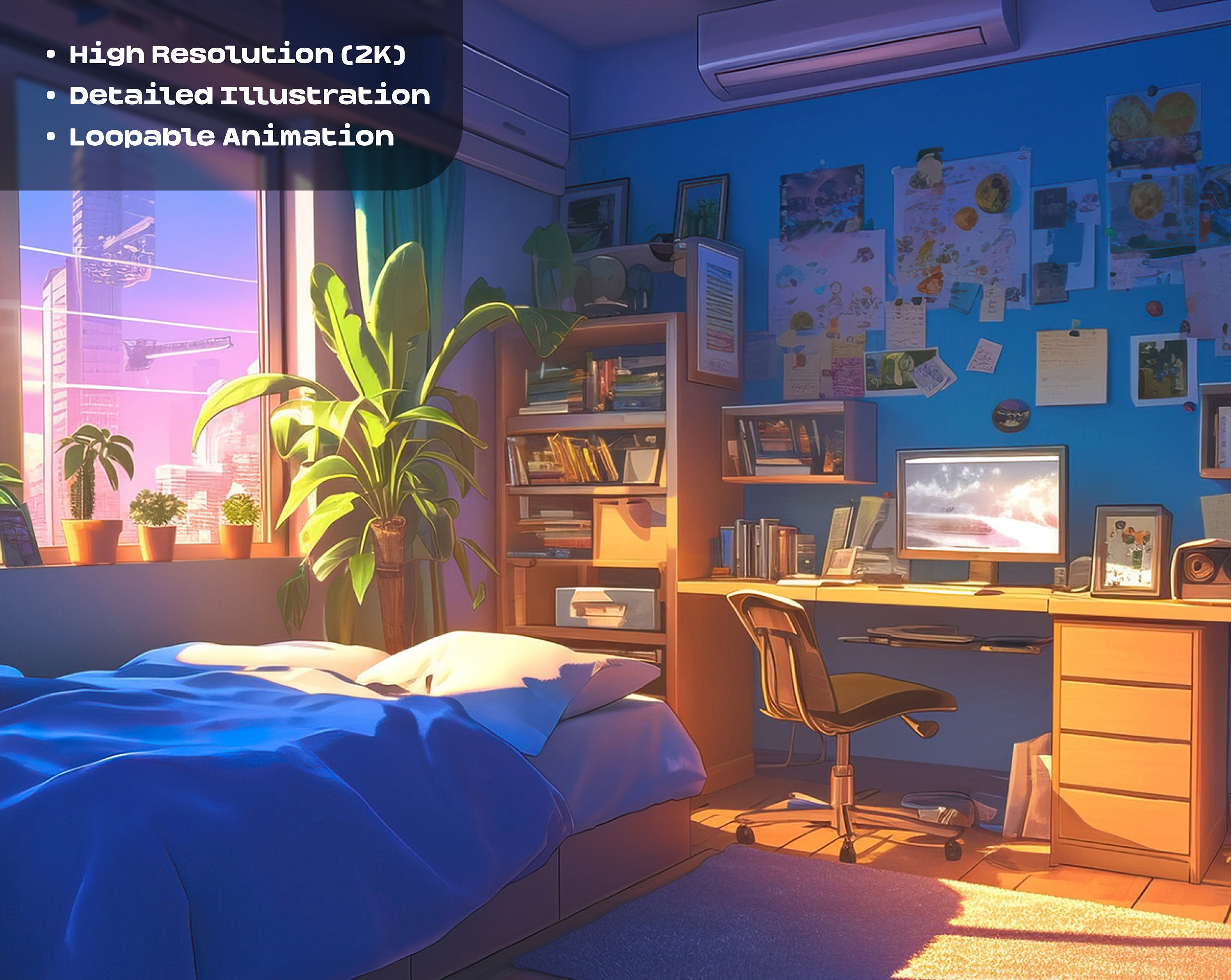 4 ANIMATED BACKGROUNDS Modern Bedroom Background Cozy Lofi Looped ...