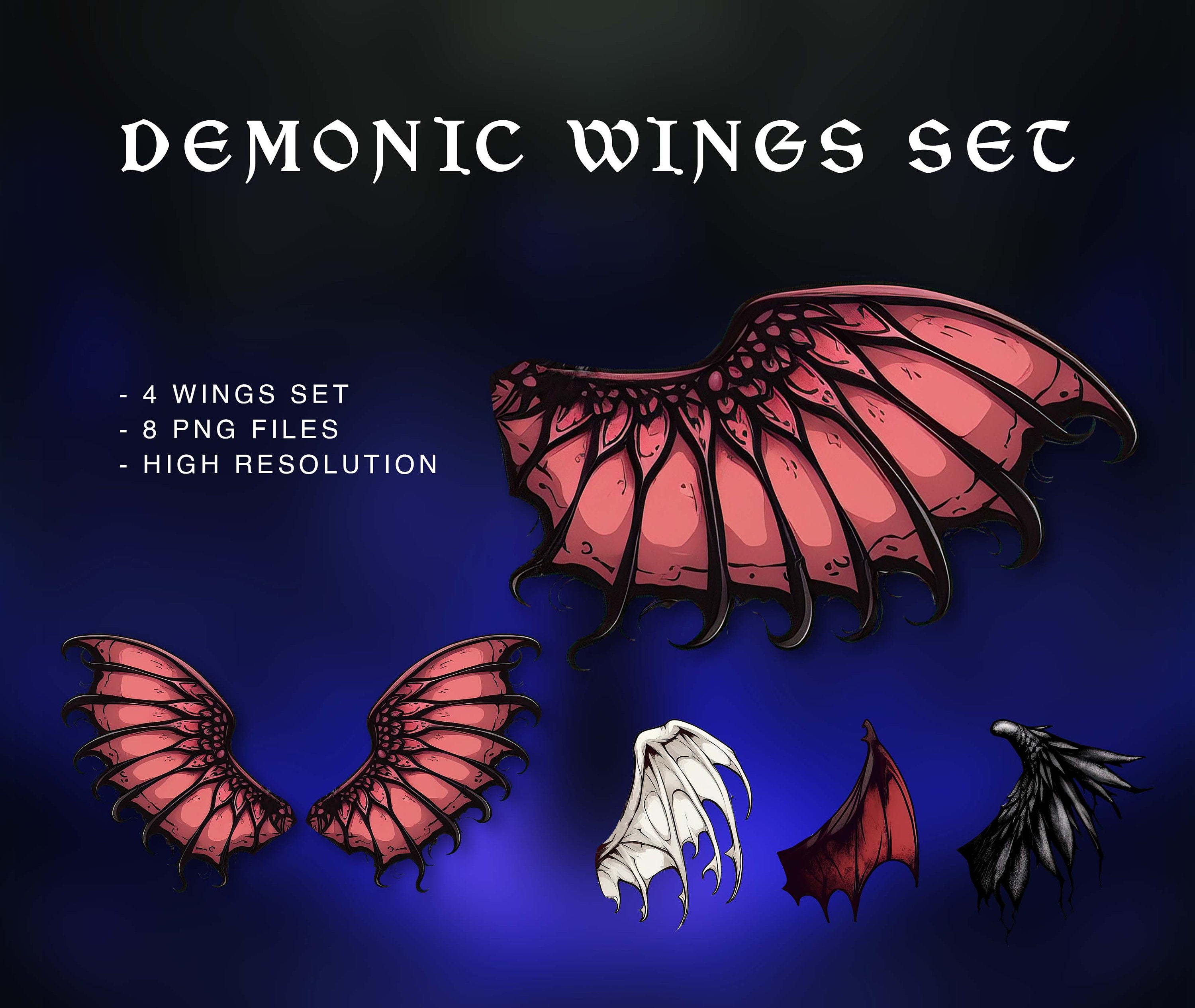 VTUBER Vampire, Demonic, Ghost 4 Wings Set | Bat or Demon Wings ...