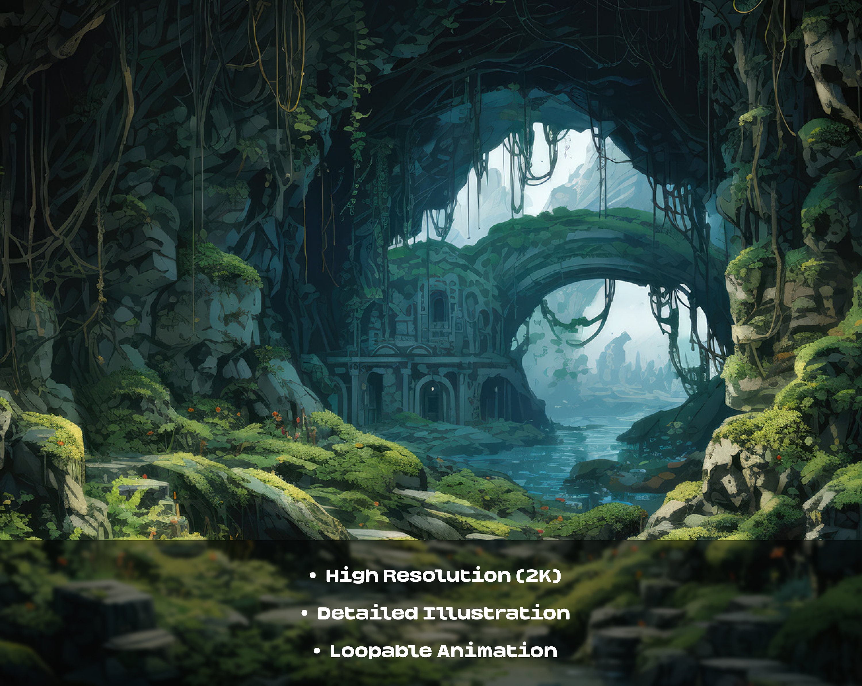 4 ANIMATED BACKGROUNDS | Cave Background | Forest Cave Looped Vtuber ...