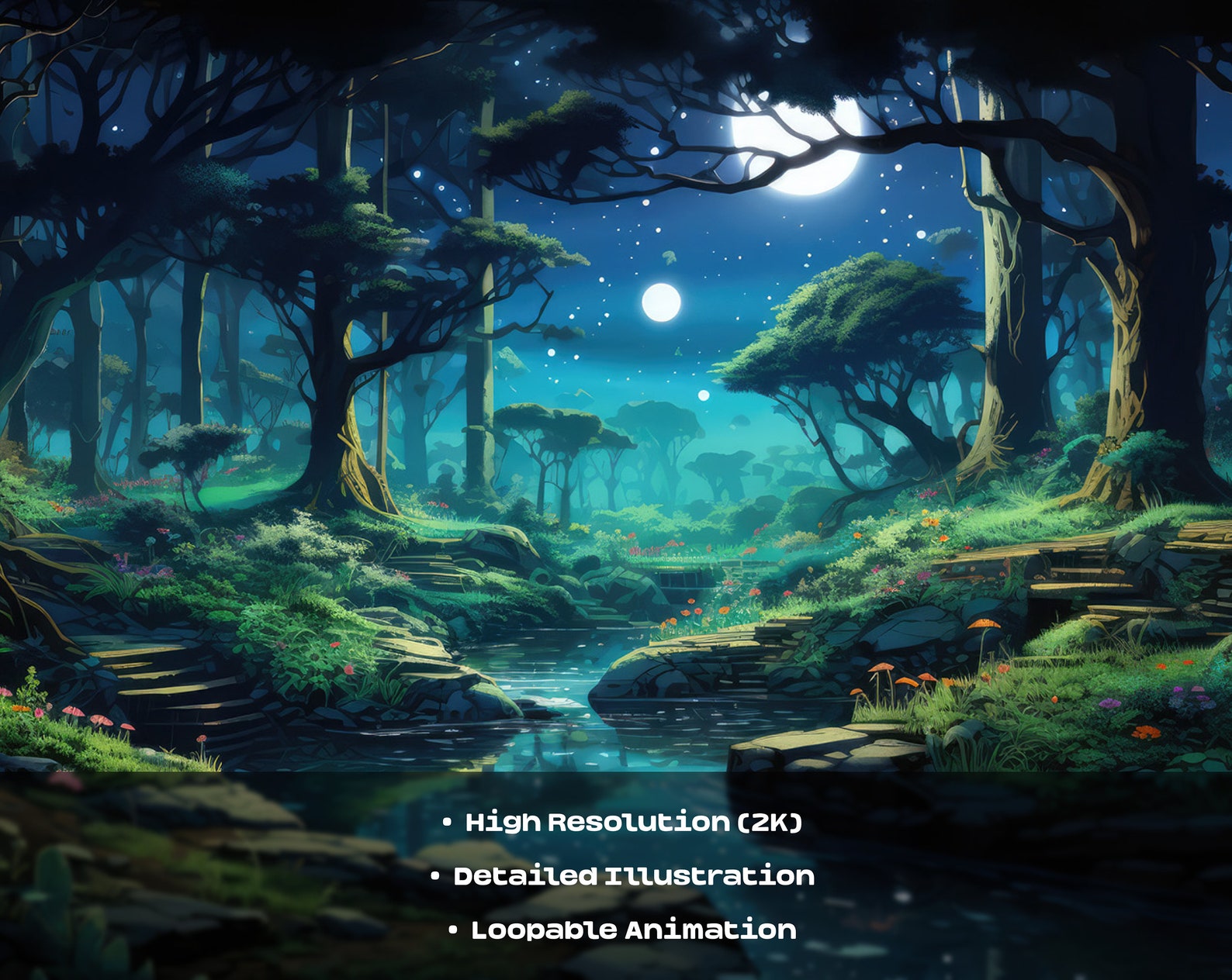 4 ANIMATED BACKGROUNDS Fantasy Forest Background Forest Looped Vtuber ...