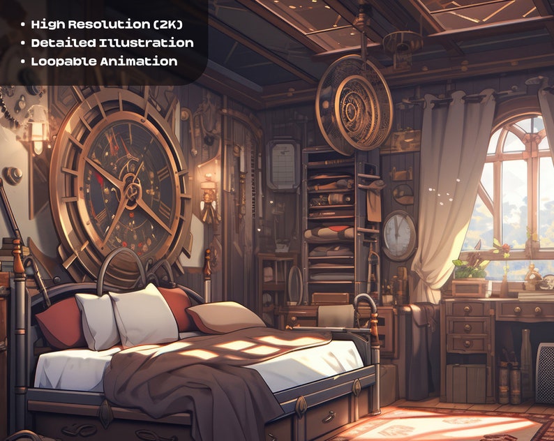 4 ANIMATED BACKGROUNDS Steampunk Background Steampunk Looped Vtuber ...