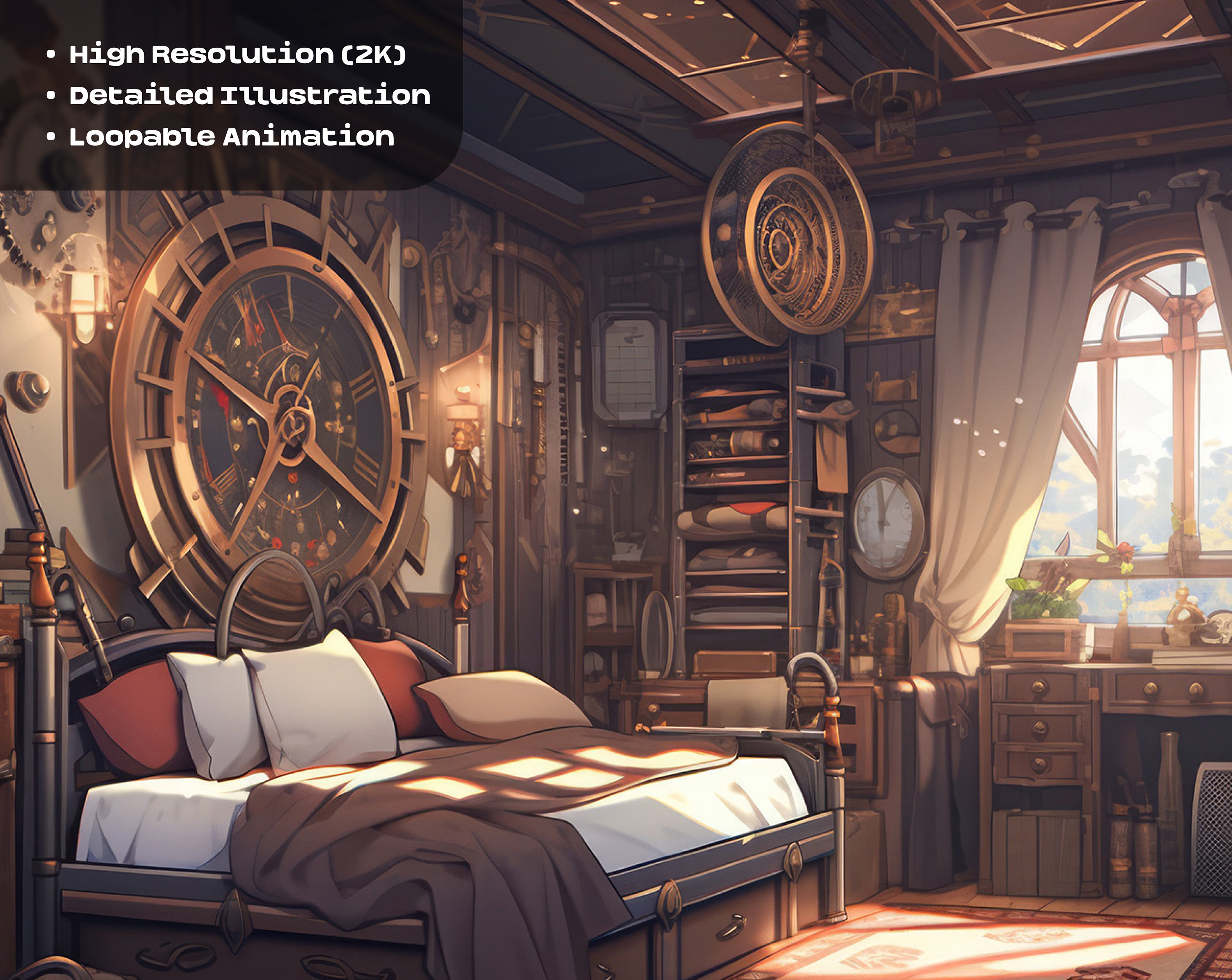 Animated Steampunk Bedroom Backgrounds | Looped Vtuber Stream Overlay ...