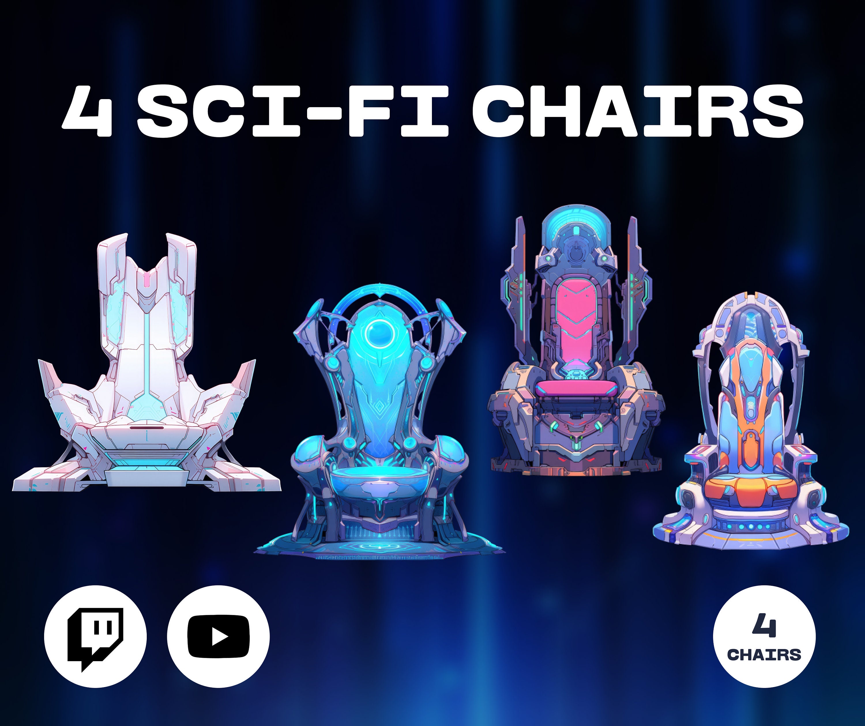 VTUBER 4 Sci-fi Cyberpunk Gaming Chairs Set, VTUBER Asset | High ...