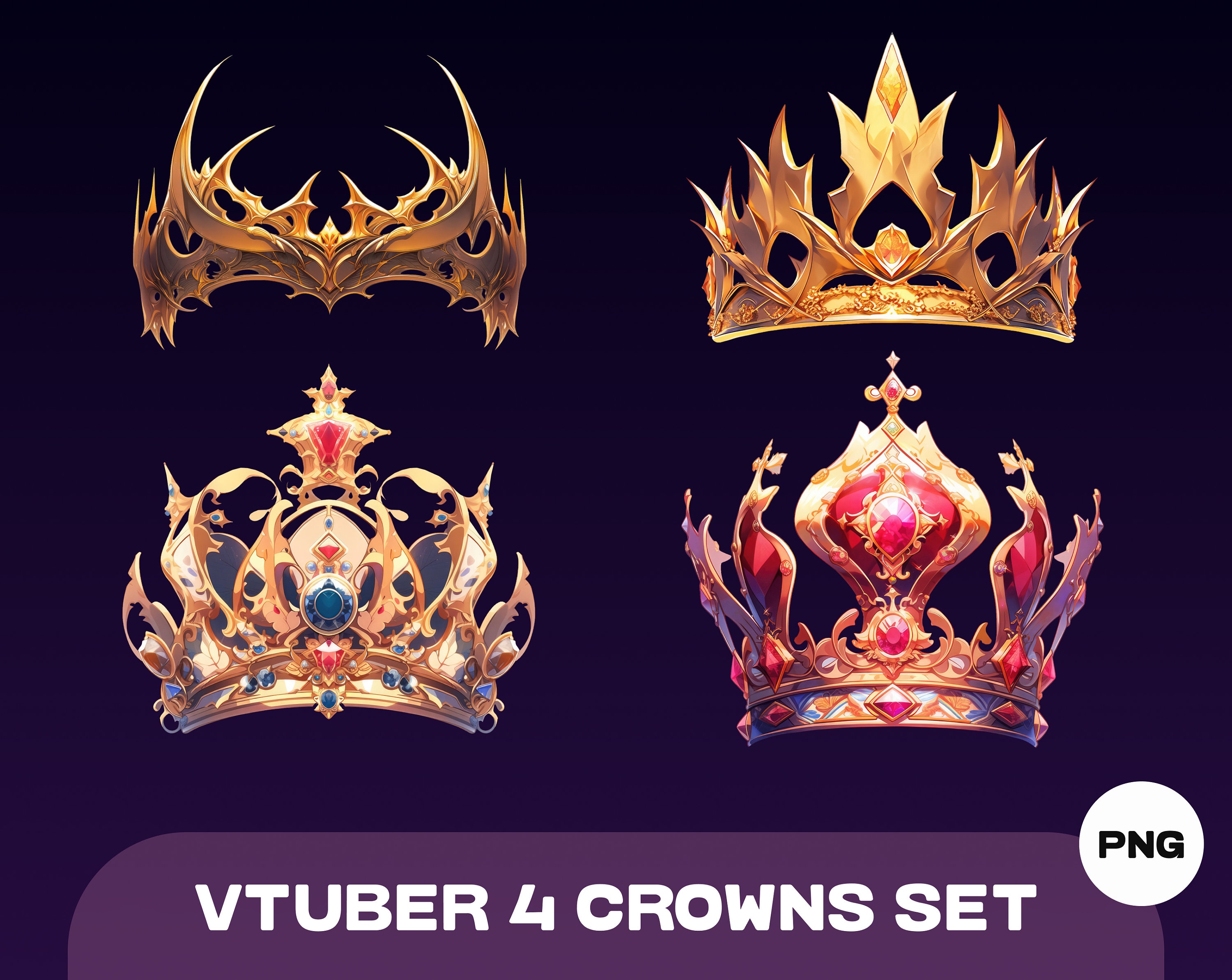 VTUBER 4 Crowns Set, VTUBER Asset High Quality PNG Files Transparent Vtuber Hat - Etsy