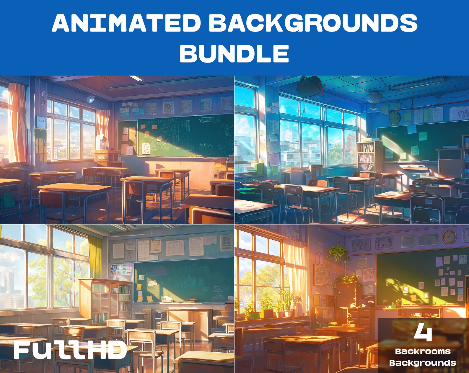 Anime School Classroom Animated Backgrounds | Vtuber Stream Overlay ...