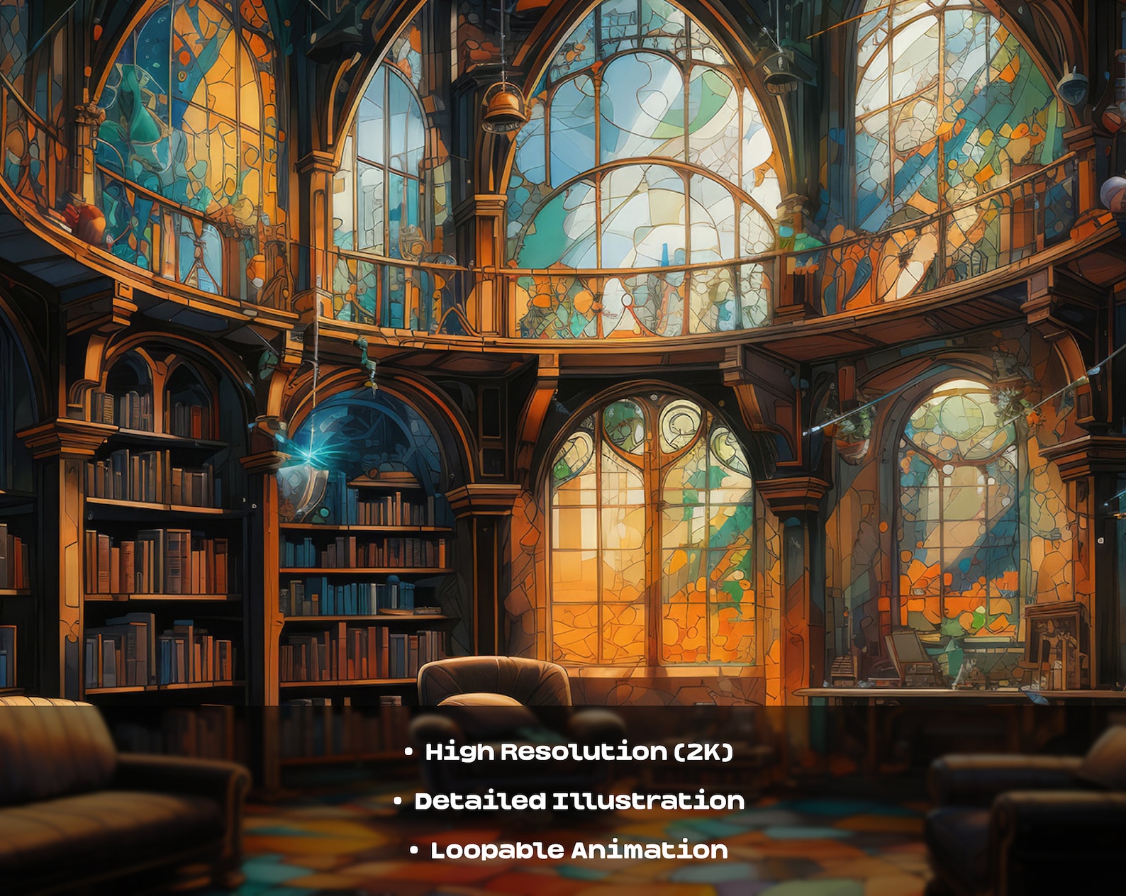 4 ANIMATED BACKGROUNDS Fantasy Library Background Library Looped Vtuber ...