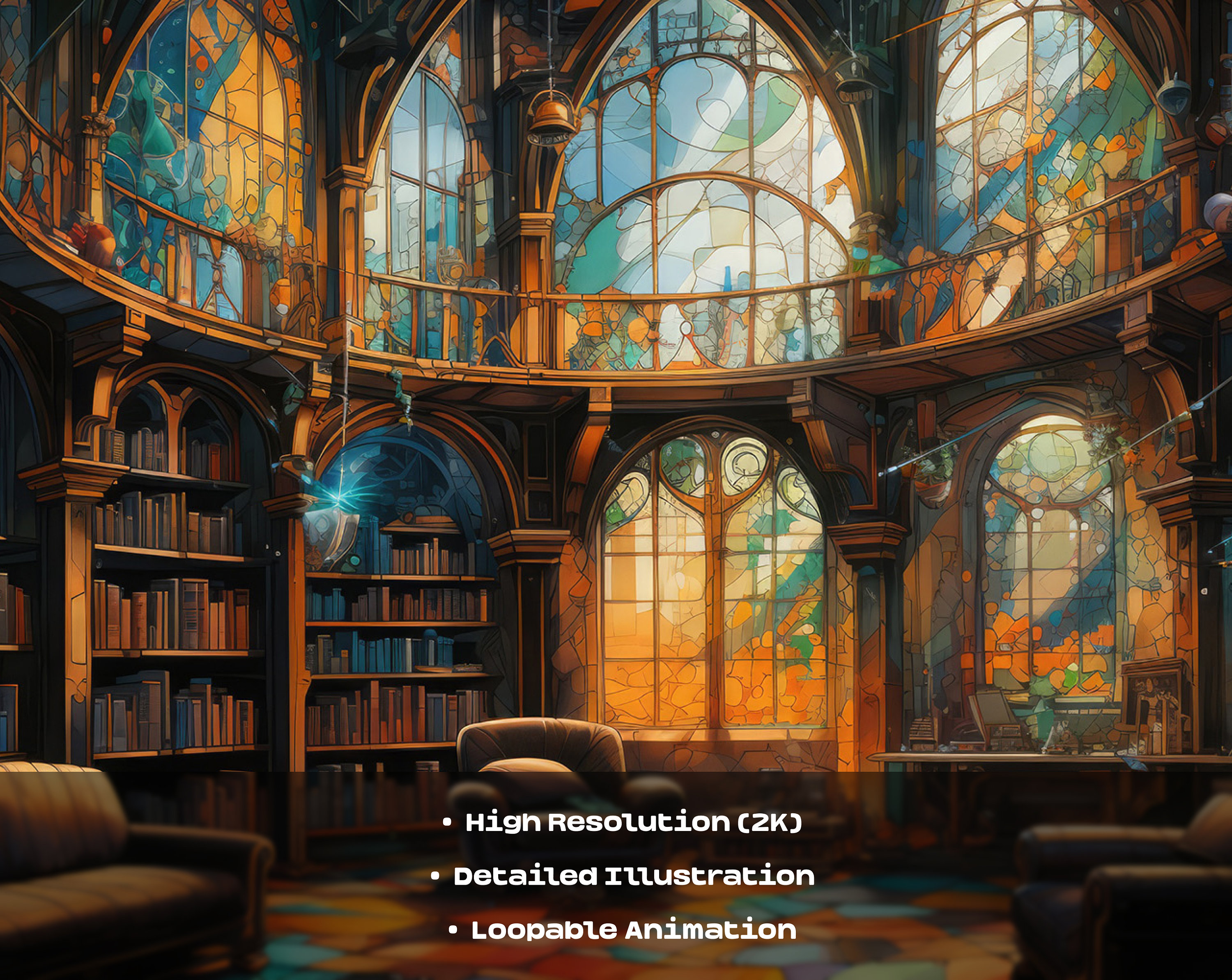 4 ANIMATED BACKGROUNDS Fantasy Library Background Library Looped Vtuber ...
