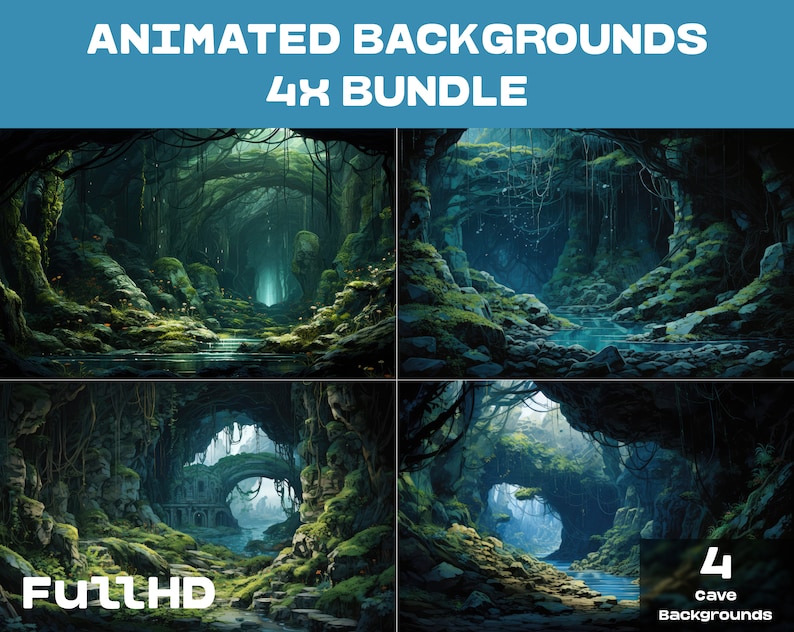 4 ANIMATED BACKGROUNDS | Cave Background | Forest Cave Looped Vtuber ...